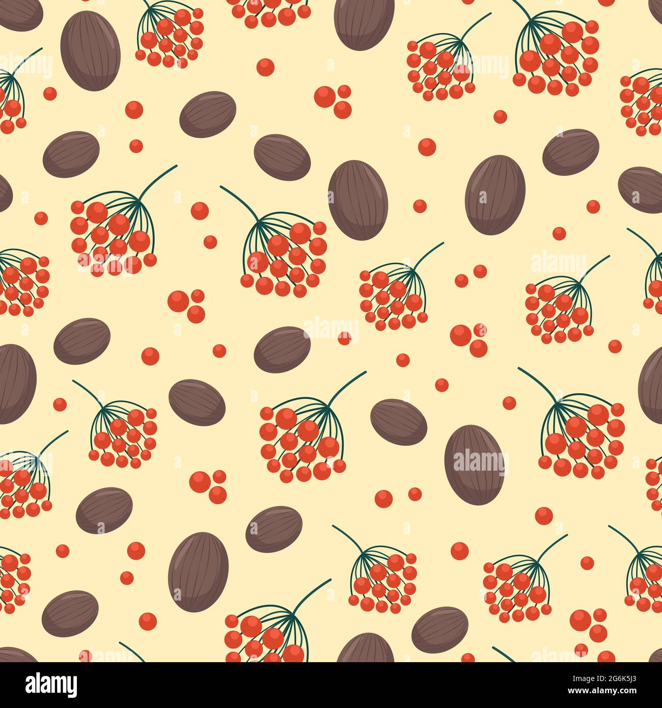 Walnuts and berries seamless pattern, autumn pattern in flat style ...