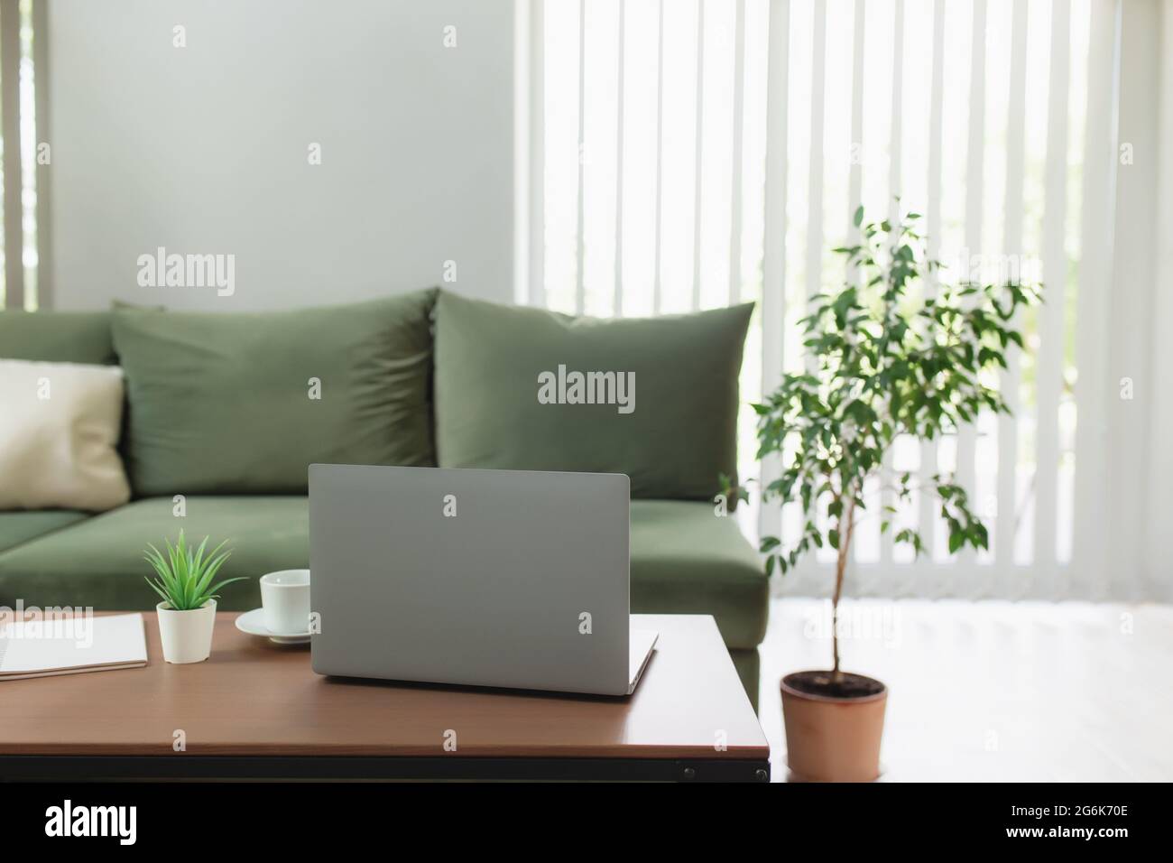 Work from home, workspace, desktop, remote work concept, gray thin ...