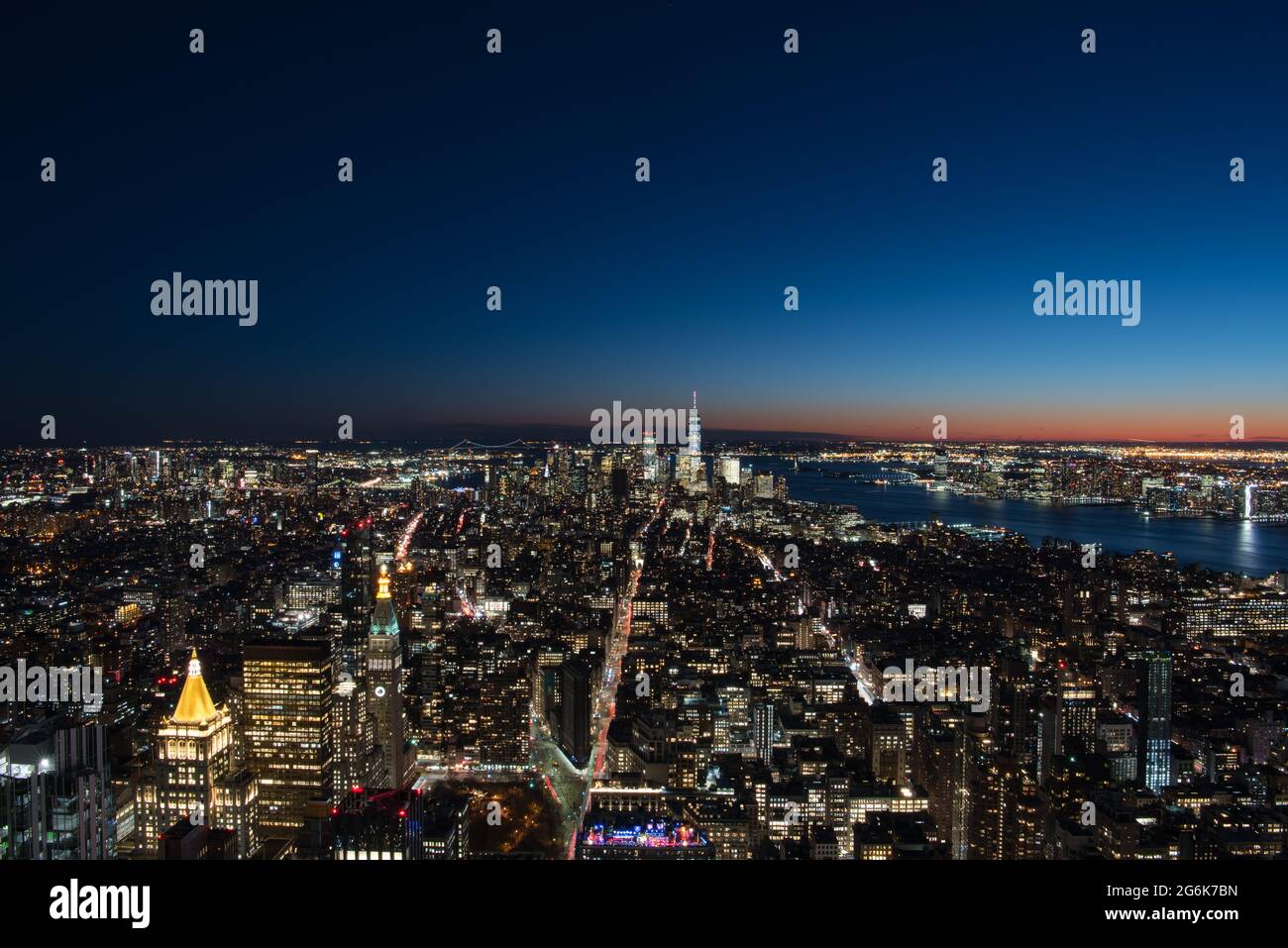 Manhattan at night time, view over the city from observation deck on ...
