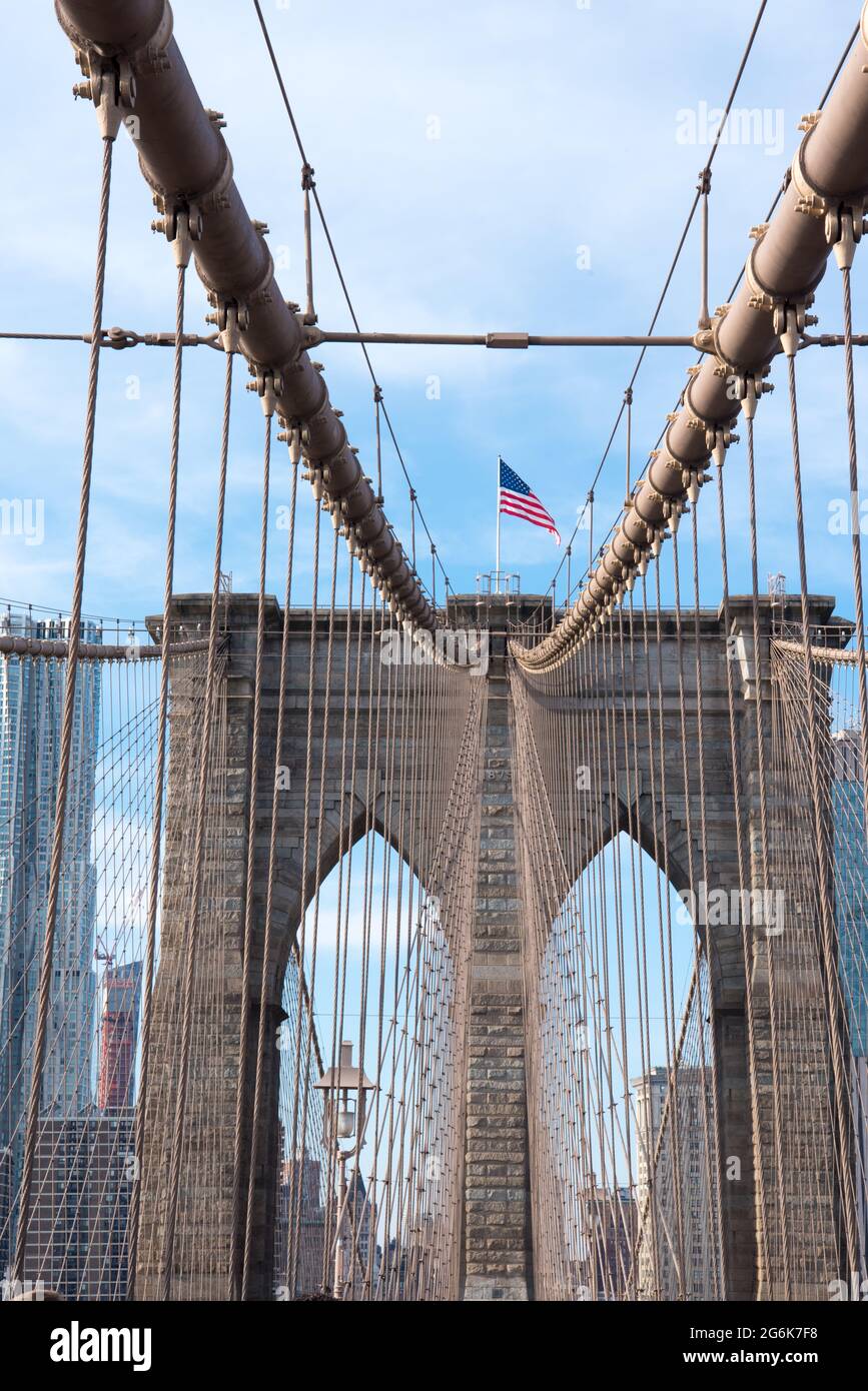 Brooklyn bridge in Manhattan, New York City showing arch view and ...