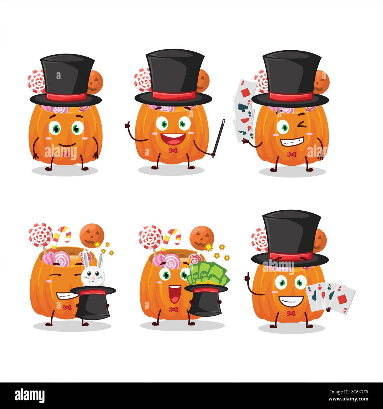 A pumpkin bucket with candy Magician cartoon character perform on a ...