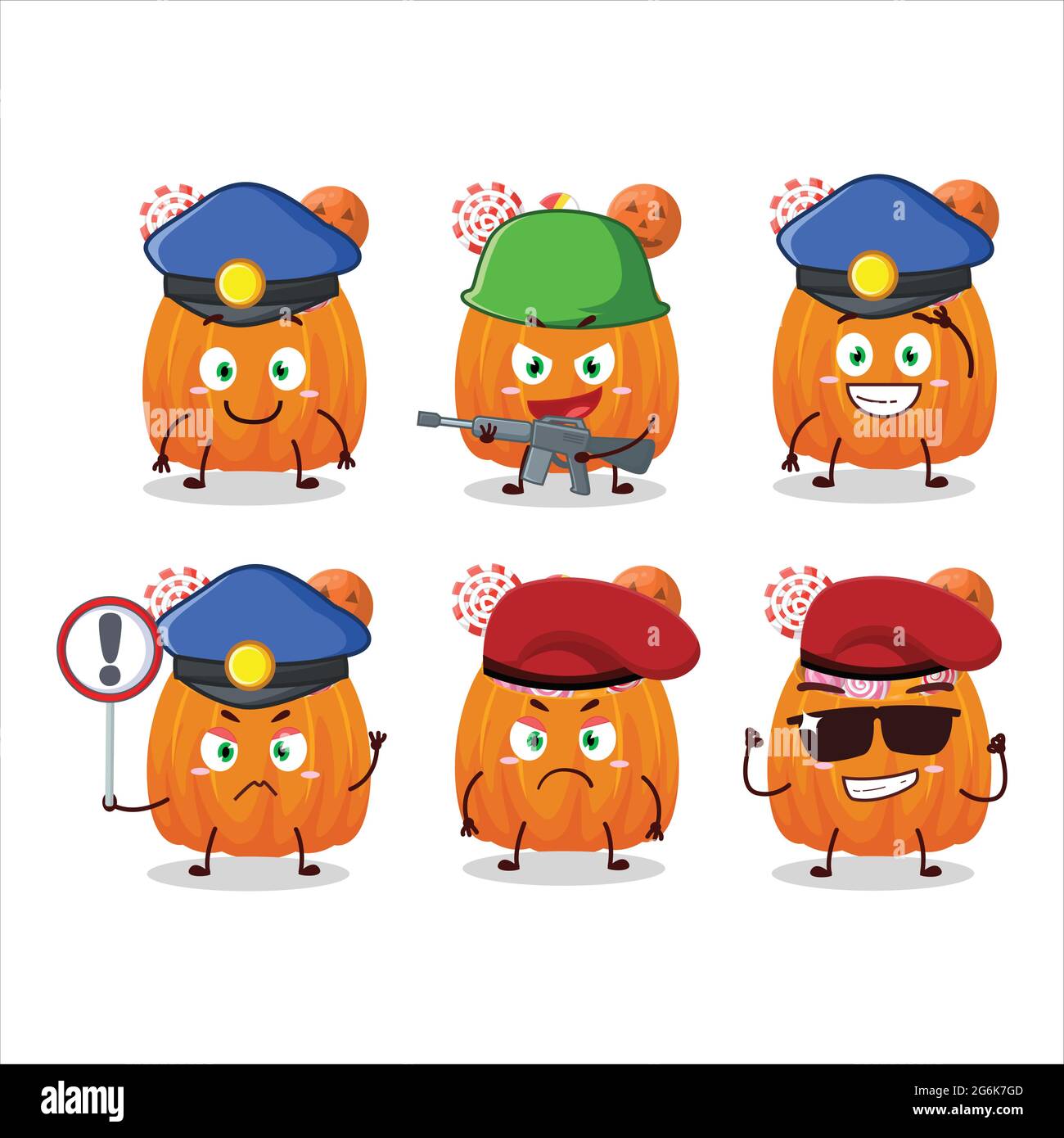 A dedicated Police officer of pumpkin bucket with candy mascot design ...