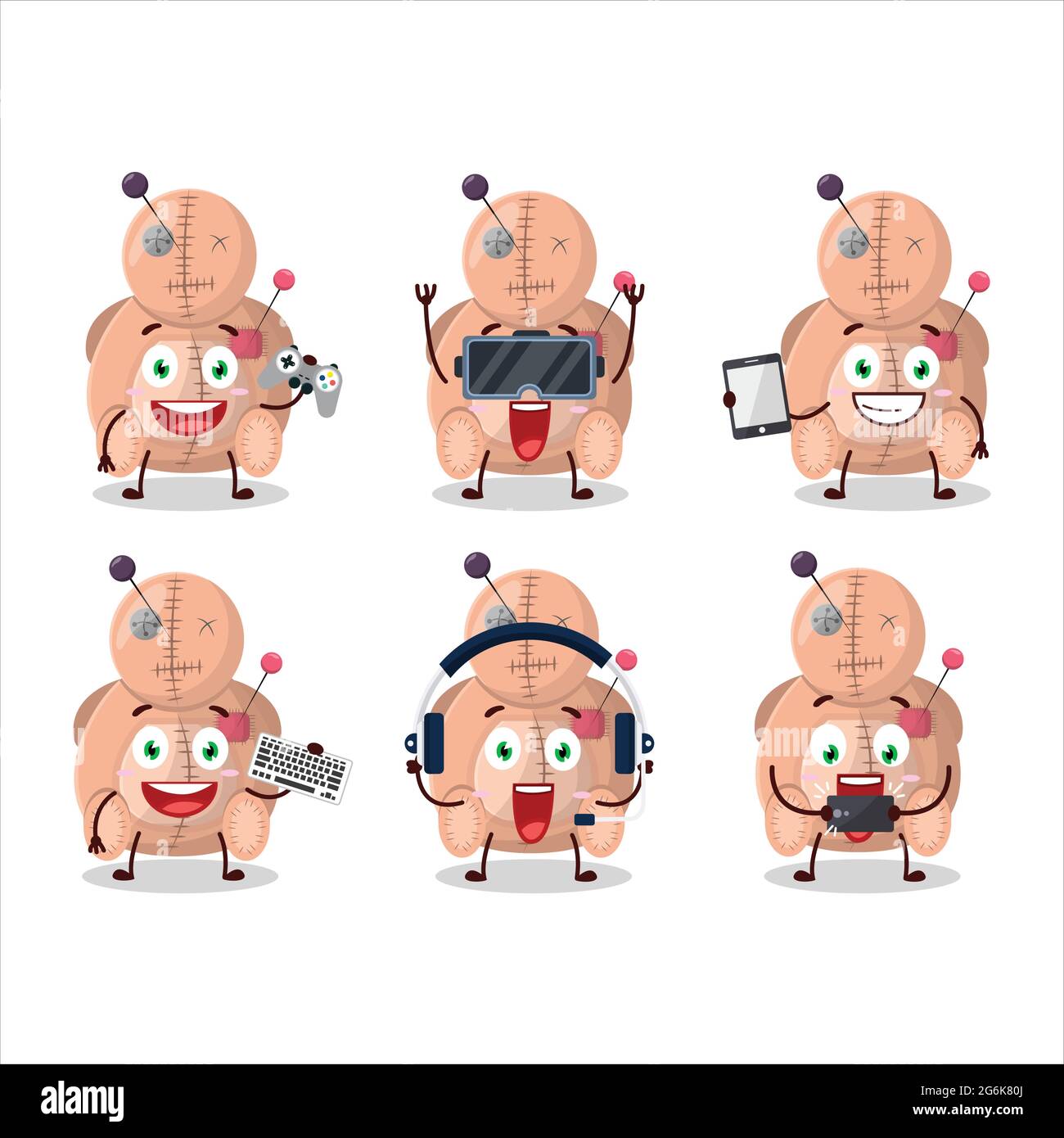 Voodoo doll cartoon character are playing games with various cute ...
