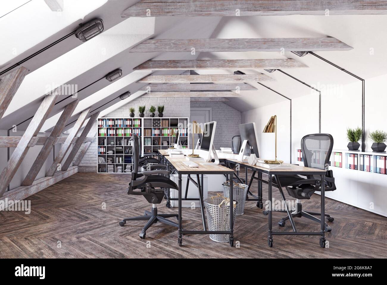 modern office interior design concept. 3d rendering idea Stock Photo ...