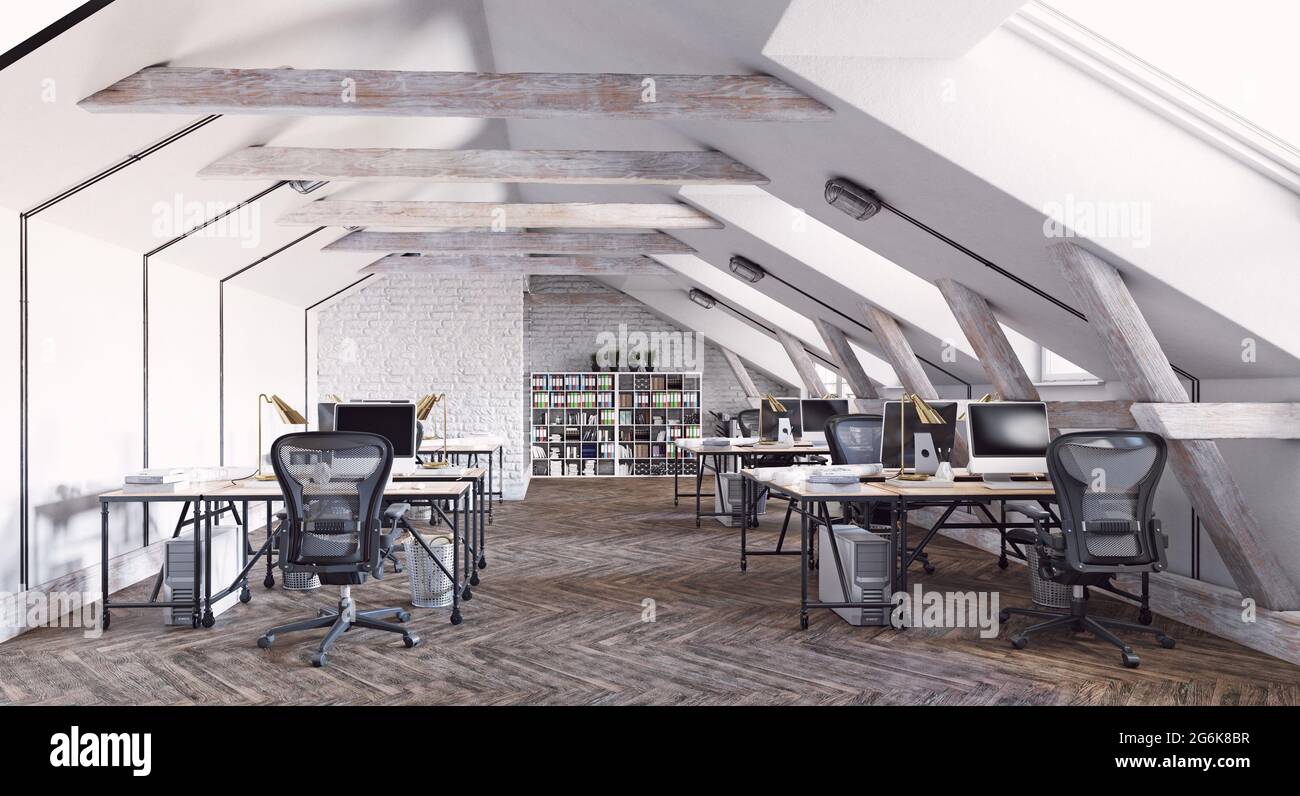 modern office interior design concept. 3d rendering idea Stock Photo ...