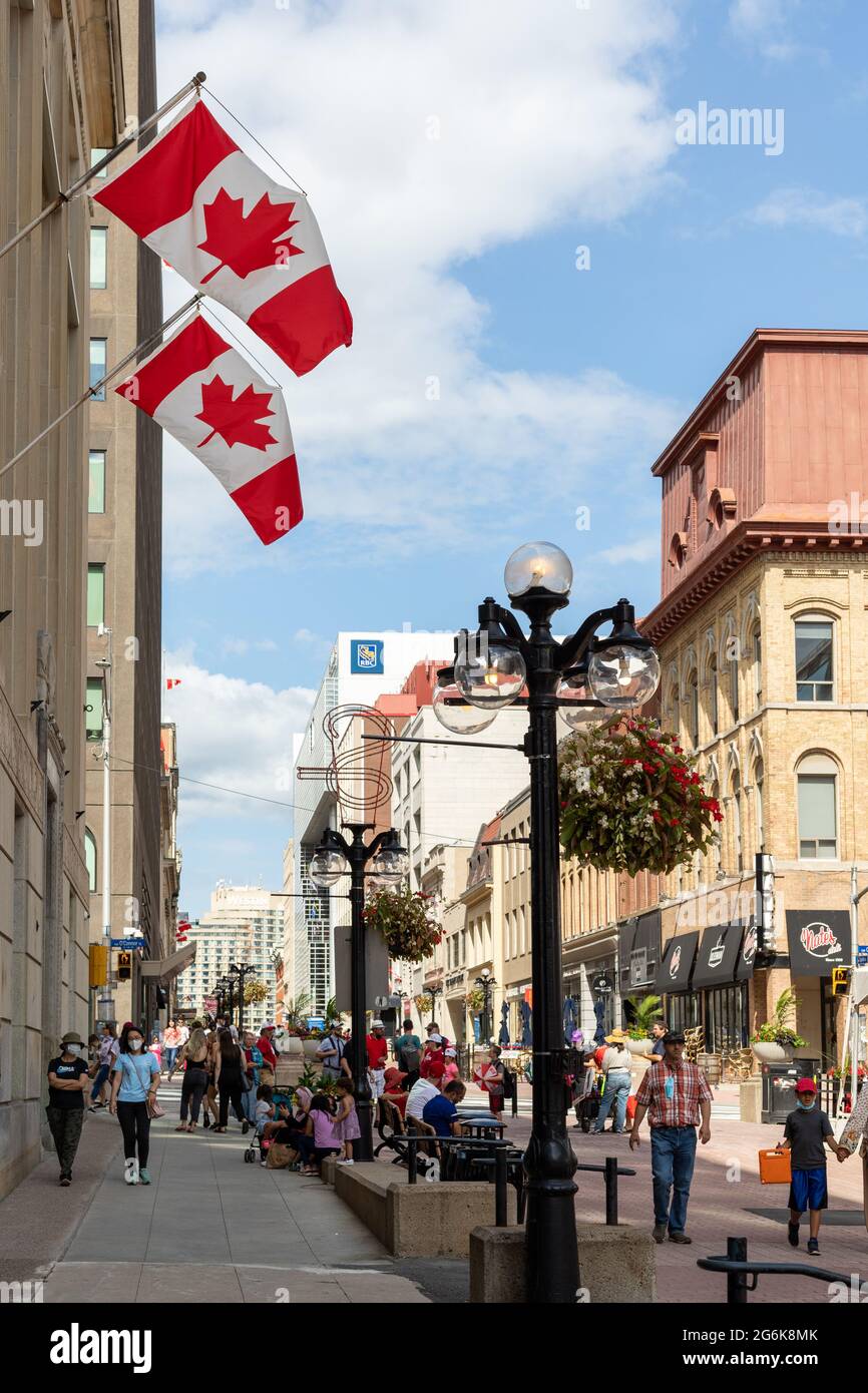 Ottawa, Canada - July 1, 2021: Cityscape street view with walking ...