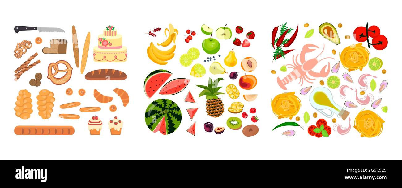 Set of frame from food - pastries, fruits and sea cream. Square ...