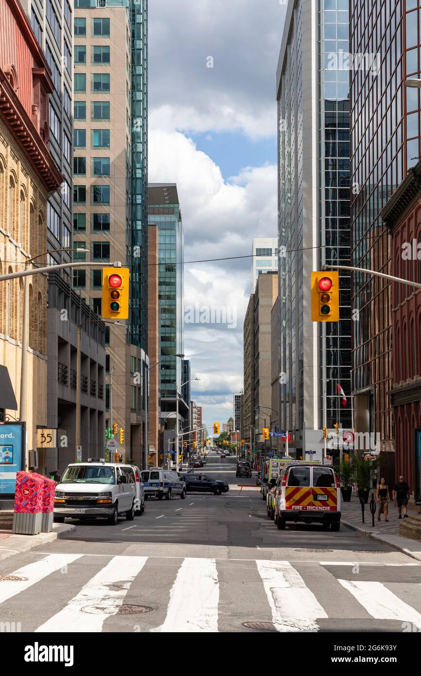 Ottawa, Canada - July 1, 2021: Cityscape street view with modern ...