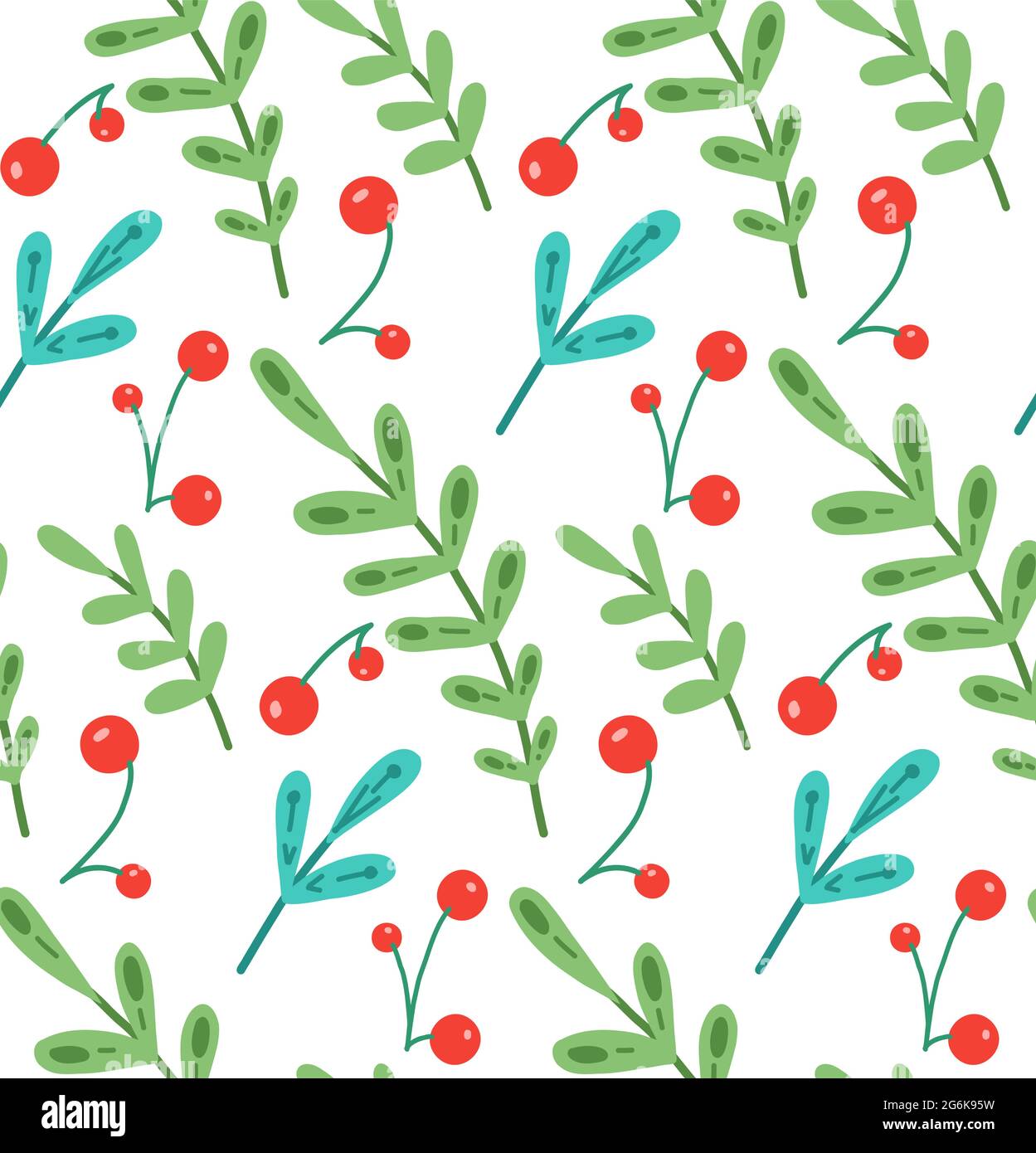 Simple natural fabric with branches with foliage and berries on a white ...