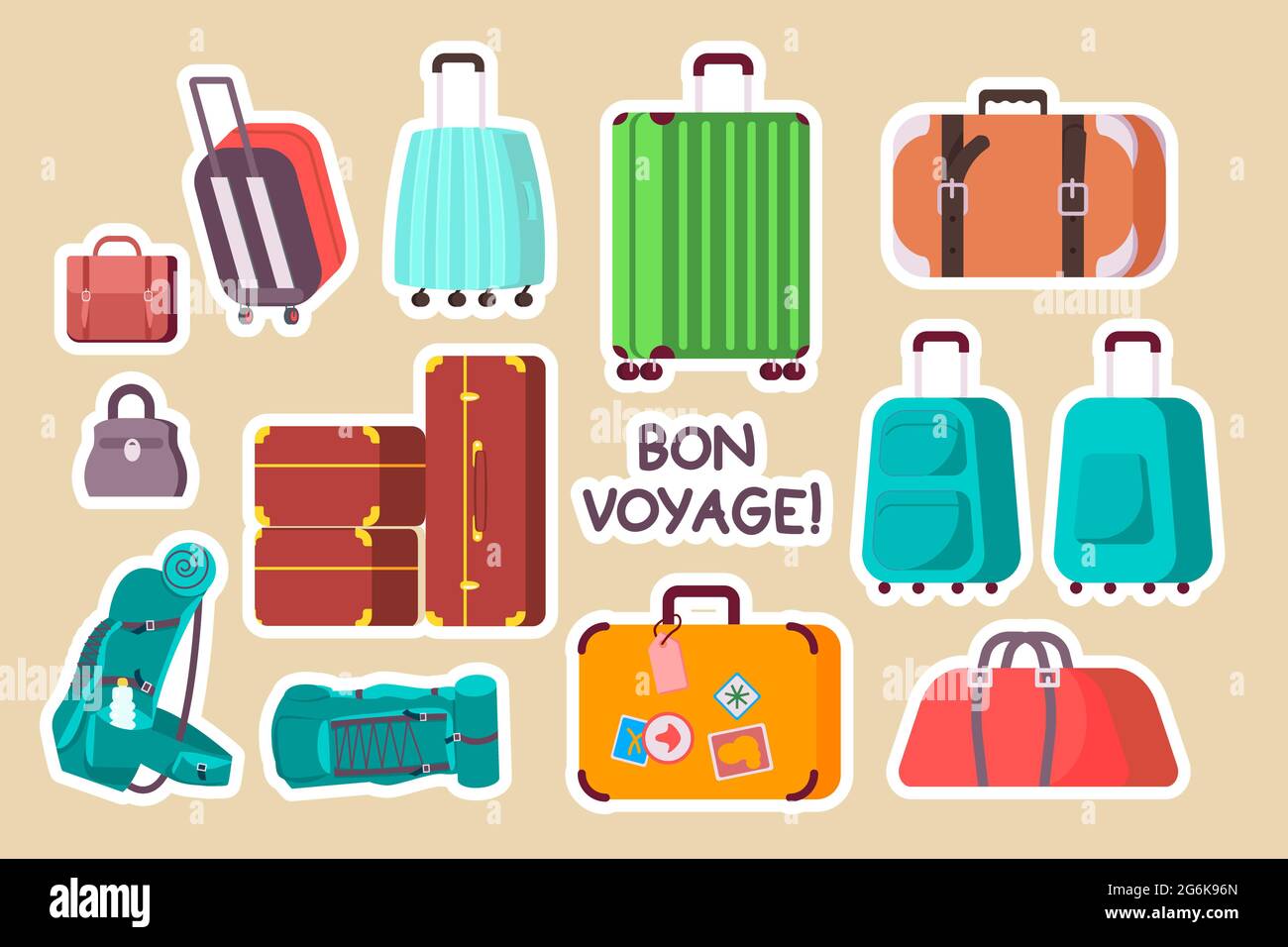 Luggage stickers set. Cute sticky labels decorated with colorful ...