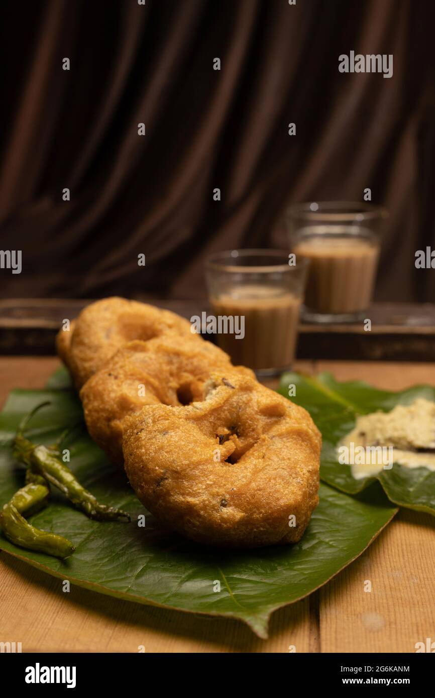 Indian Snack, Medu vada a South Indian fritter made from Vigna mungo ...