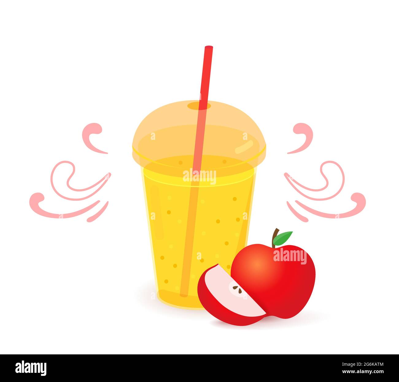 Apple smoothie in a plastic cup with fruit. Realistic plastic glass ...
