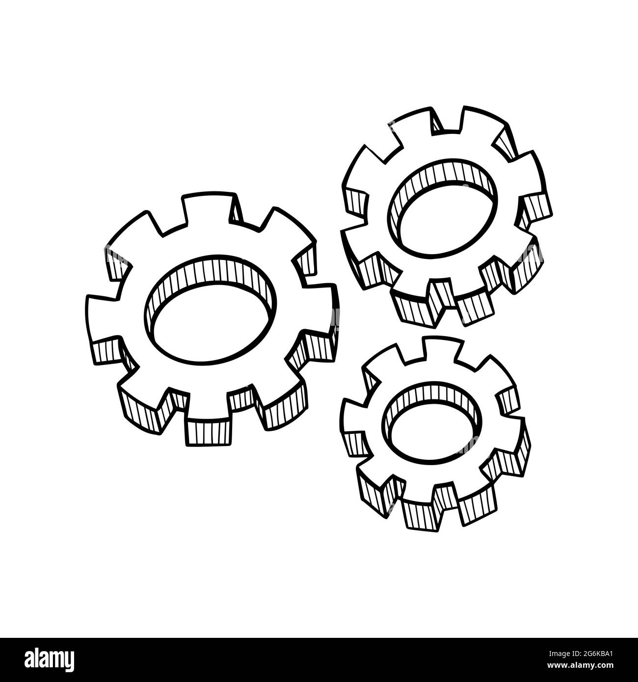 Hand drawn gear isolated on white background. Mechanical details in ...