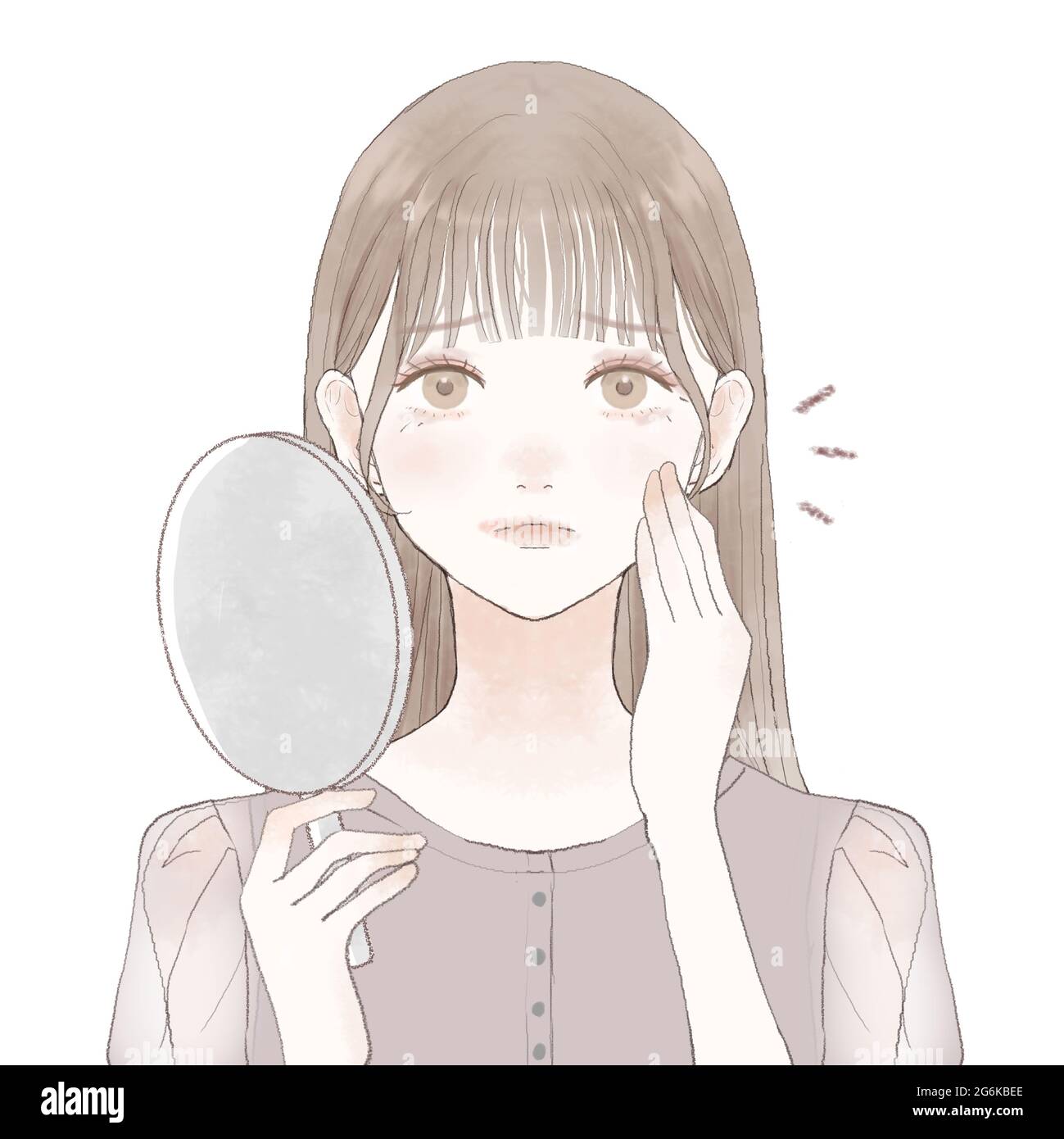 A woman suffering from makeup collapse. On a white background Stock ...