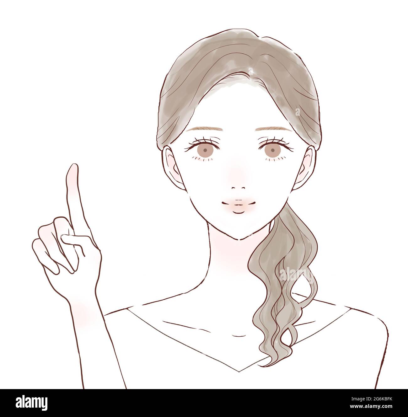 A woman explaining while pointing her finger. On a white background ...