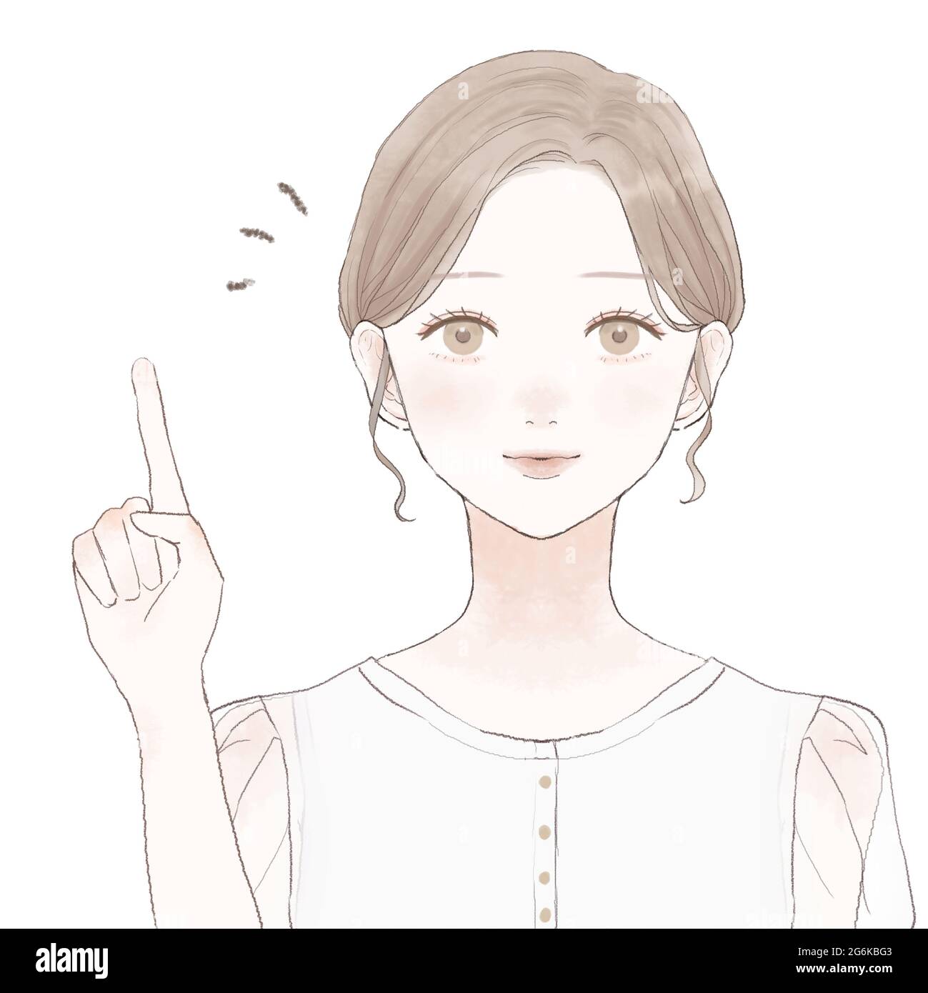 A woman explaining while pointing her finger. On a white background ...