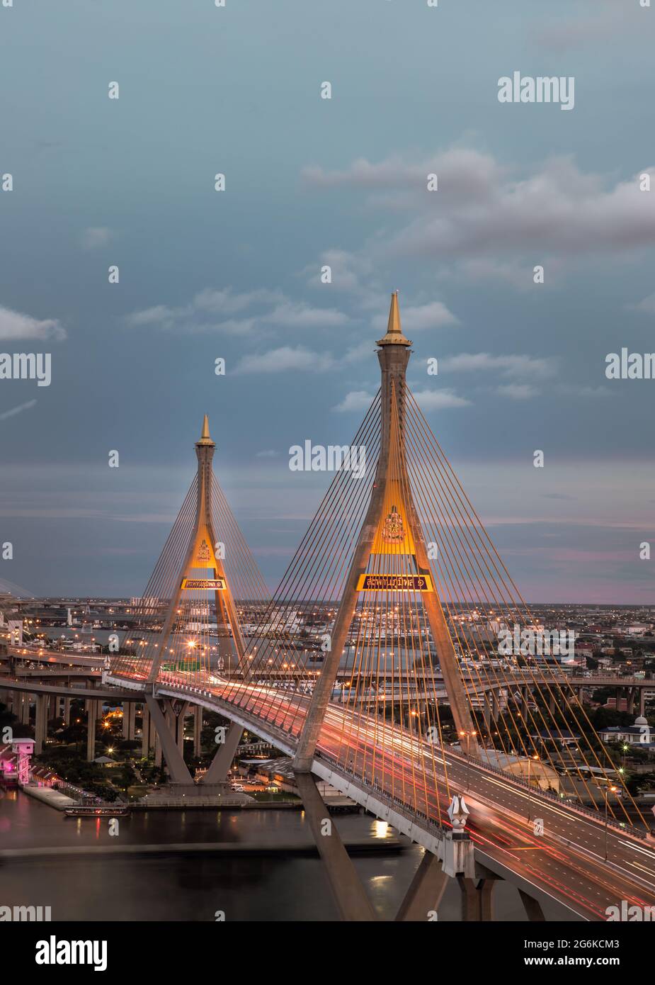 Bangkok, thailand - 05 Jul, 2021 : Bhumibol suspension bridge cross ...