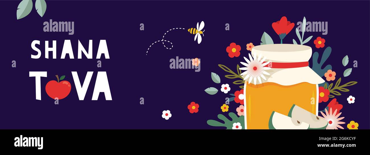 Jewish new year, rosh hashanah, greeting banner with traditional ...