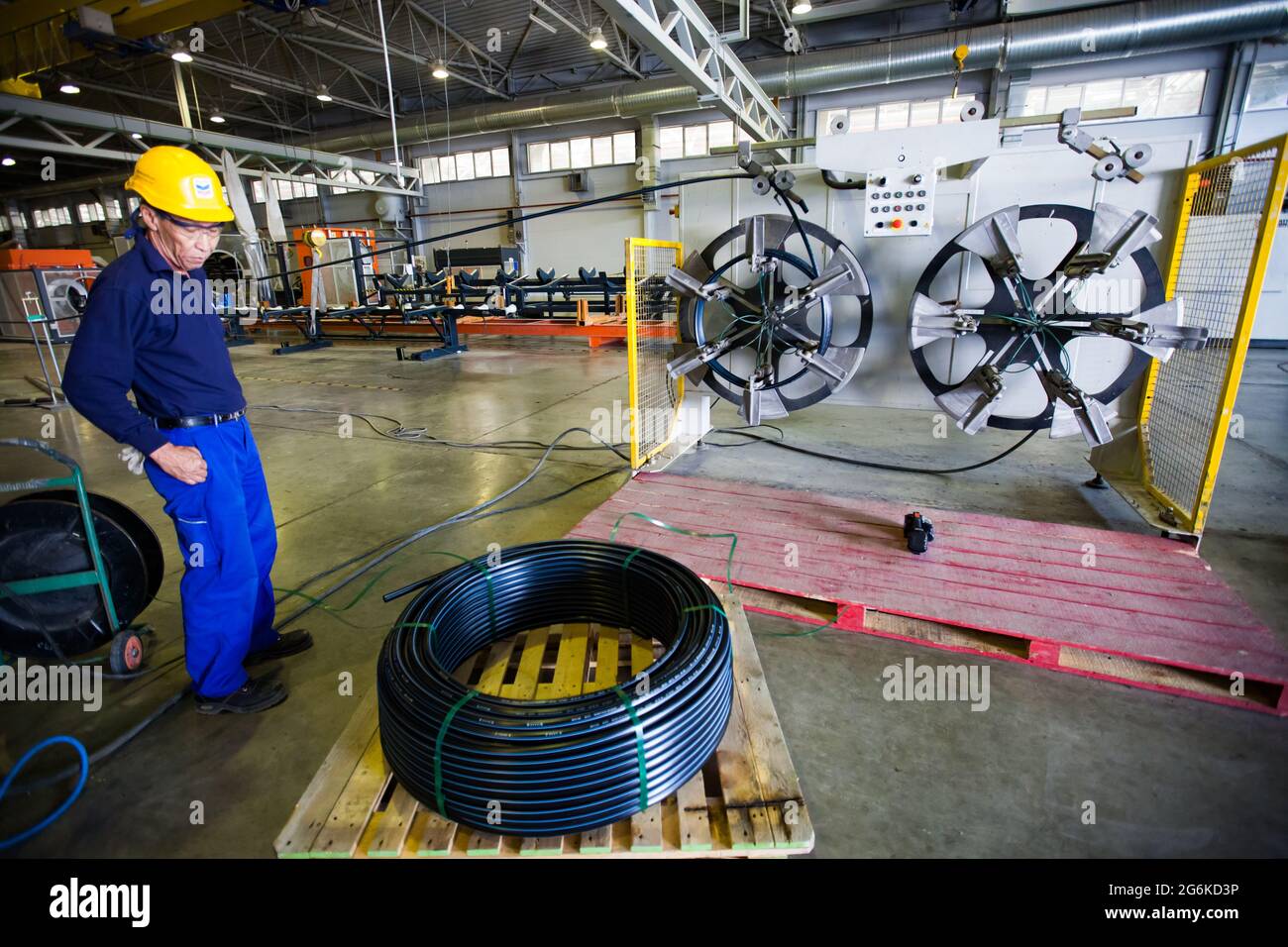 Atyrau, Kazakhstan - May 21,2012: Chevron factory. Plastic pipe ...