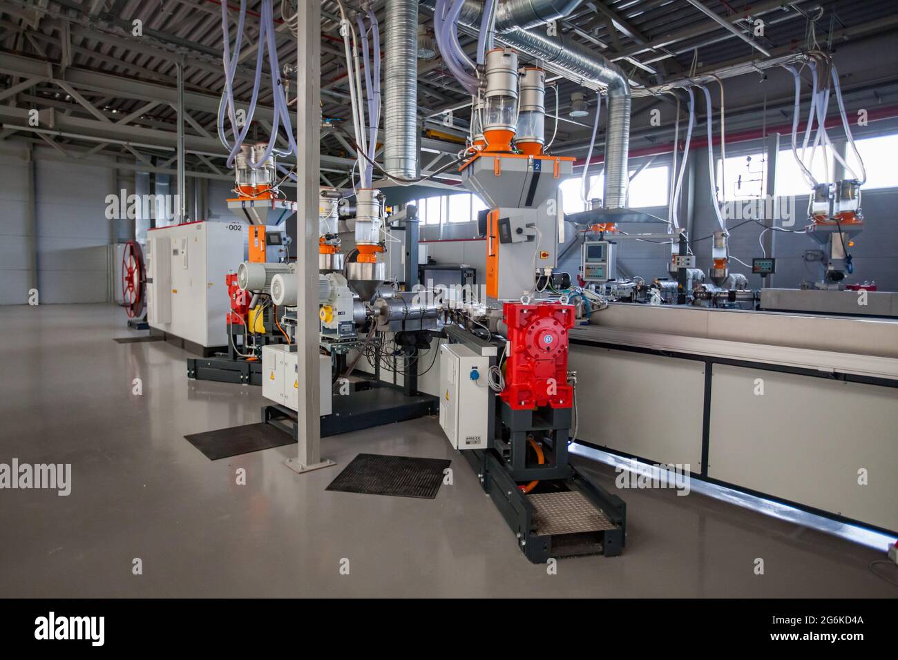 Atyrau,Kazakhstan-May 21,2012: Chevron plant interior. Plastic pipes ...