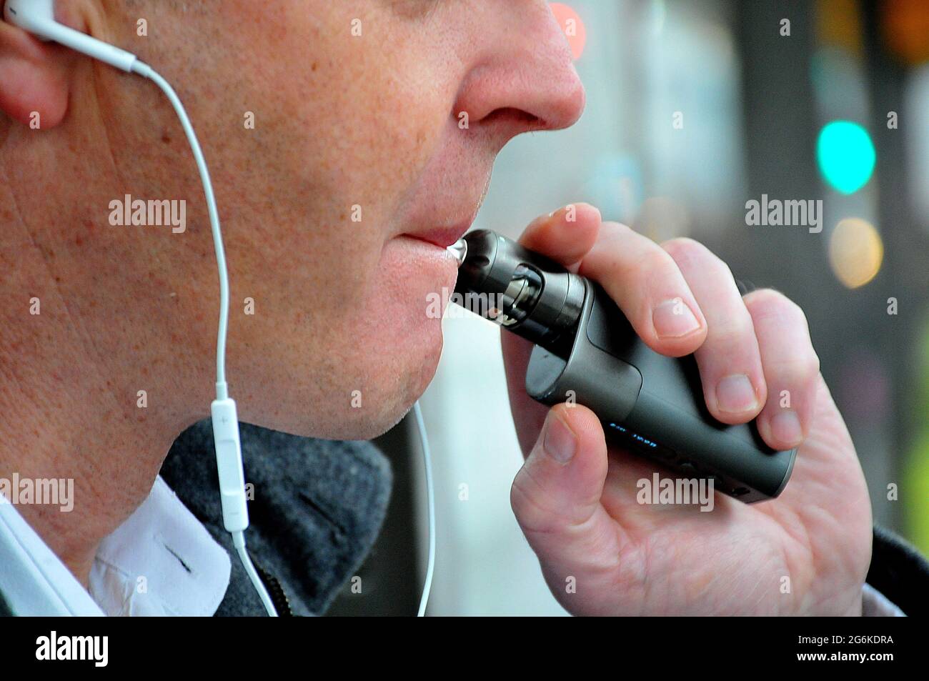 Copenhagen /Denmark/ 20.December 2019/Male smokes vaper o eclectric ...