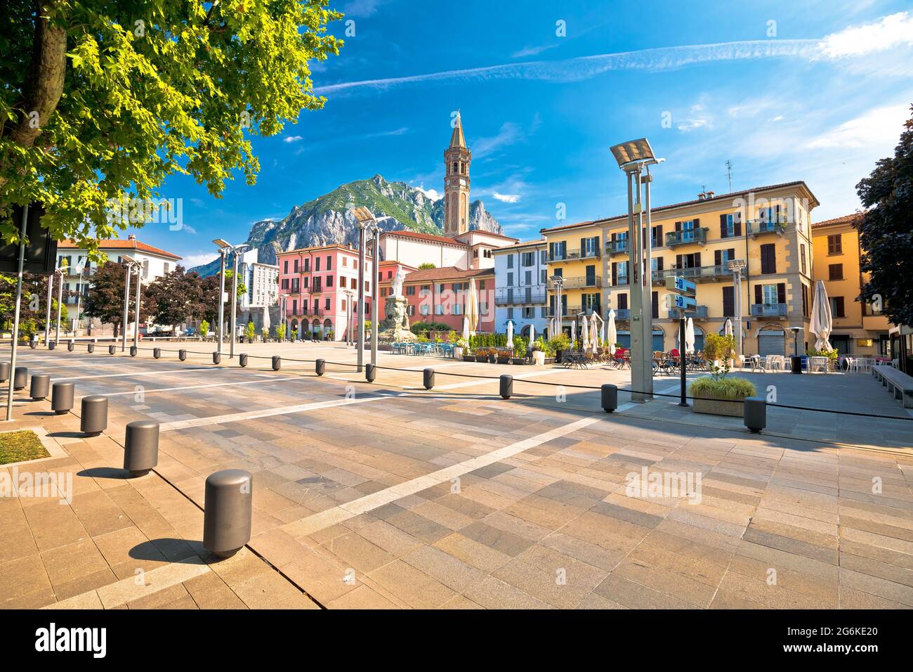 Town of Lecco on Como Lake central square and church view, Lombardy ...