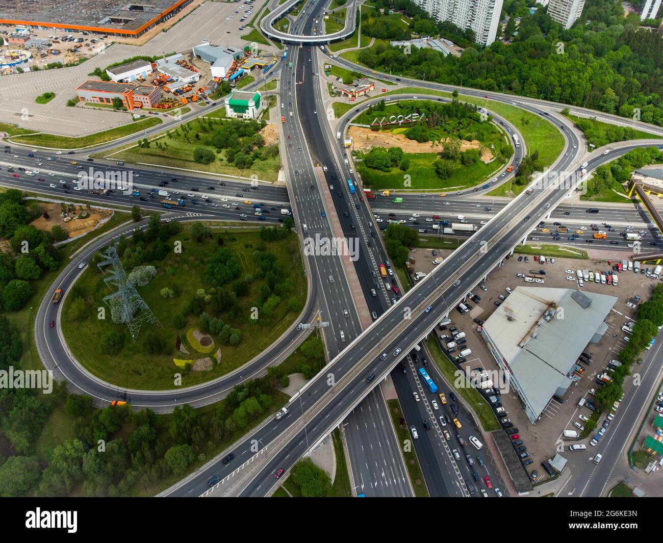 Busy multilevel junction in summer in outskirts Stock Photo - Alamy
