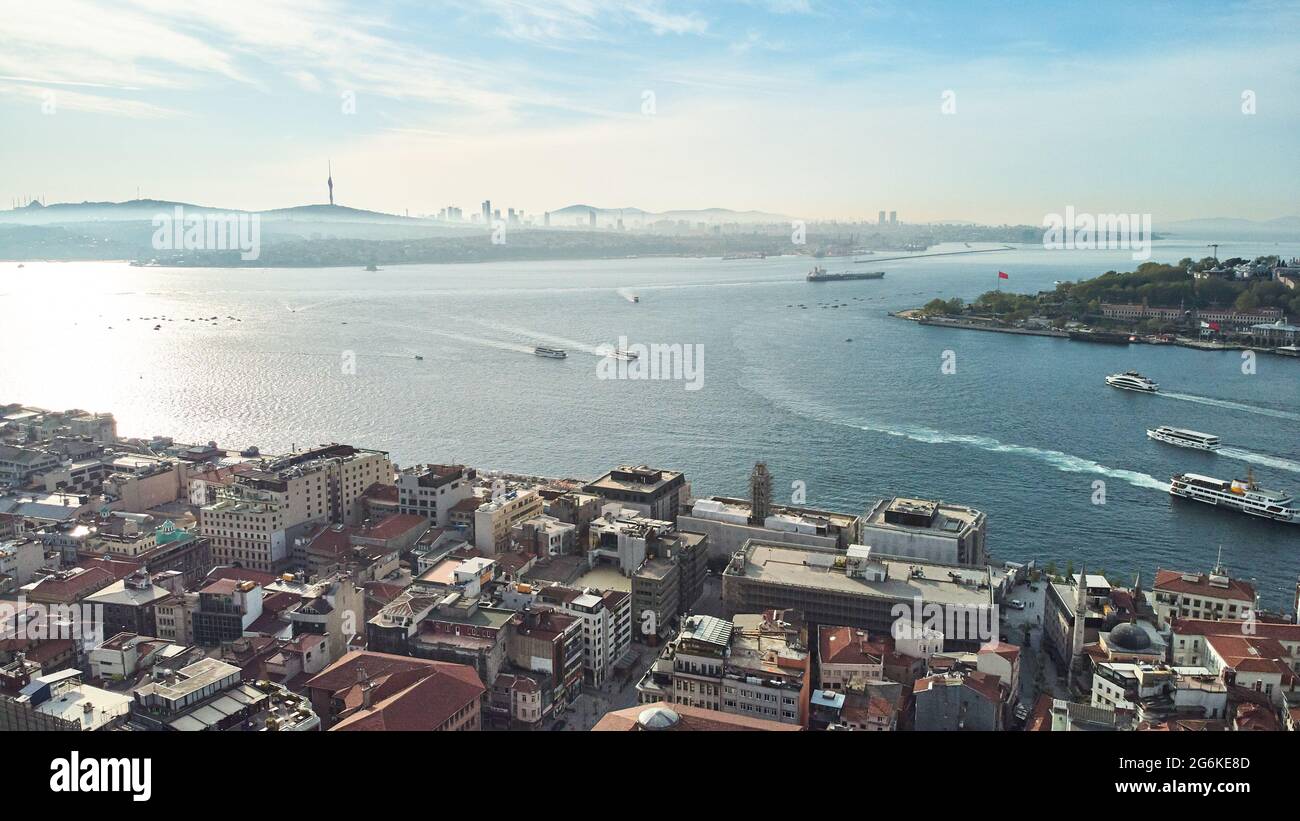 Aerial view of the Bosphorus and Fatih districts and Kadikoy. Istanbul ...