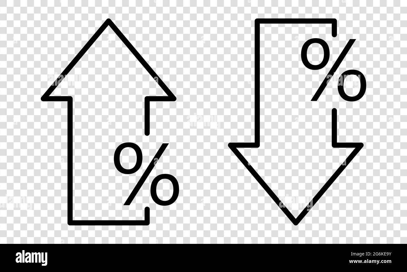 Percent down and up. Simple line style. Vector illustration isolated on ...