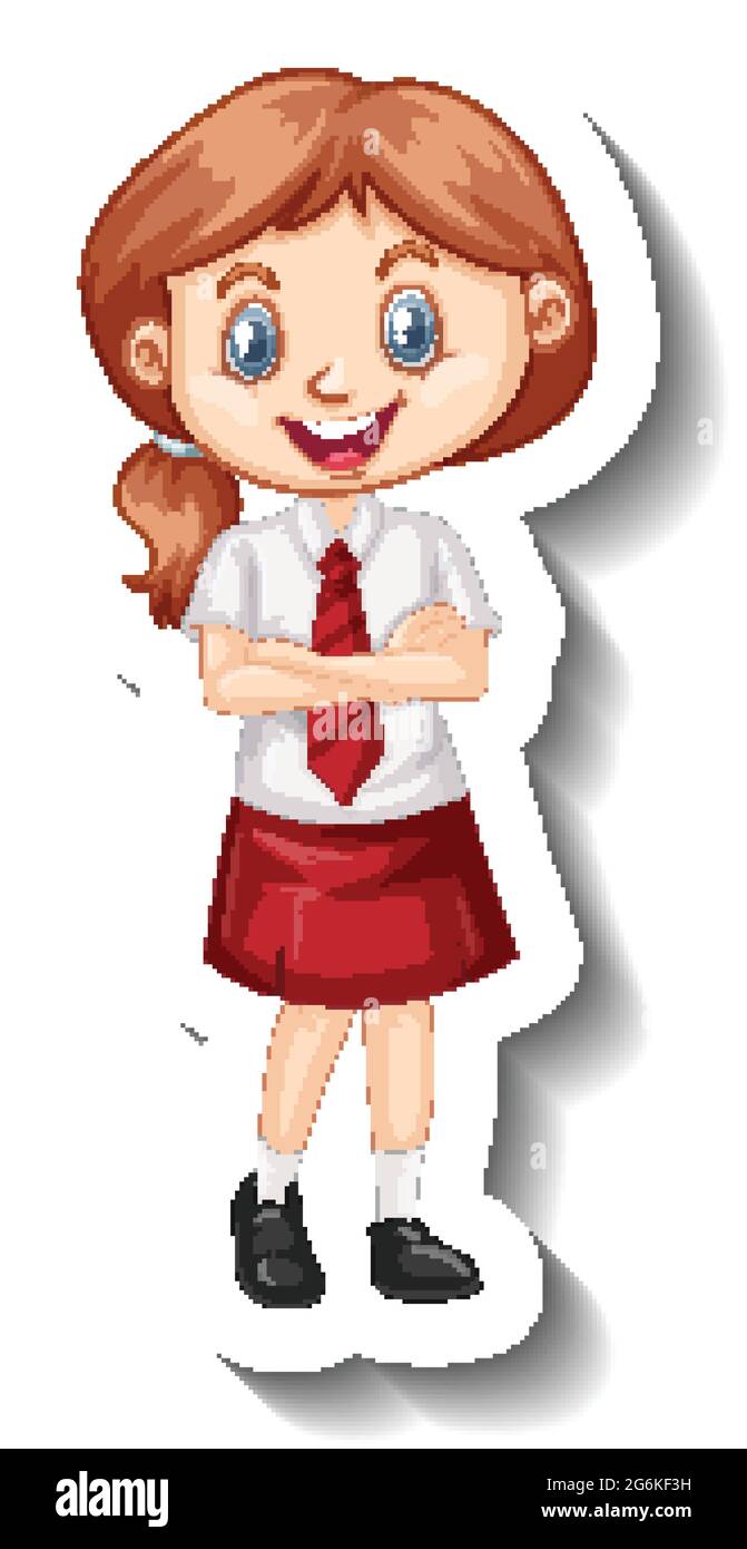 A sticker template with a student girl in school uniform illustration ...