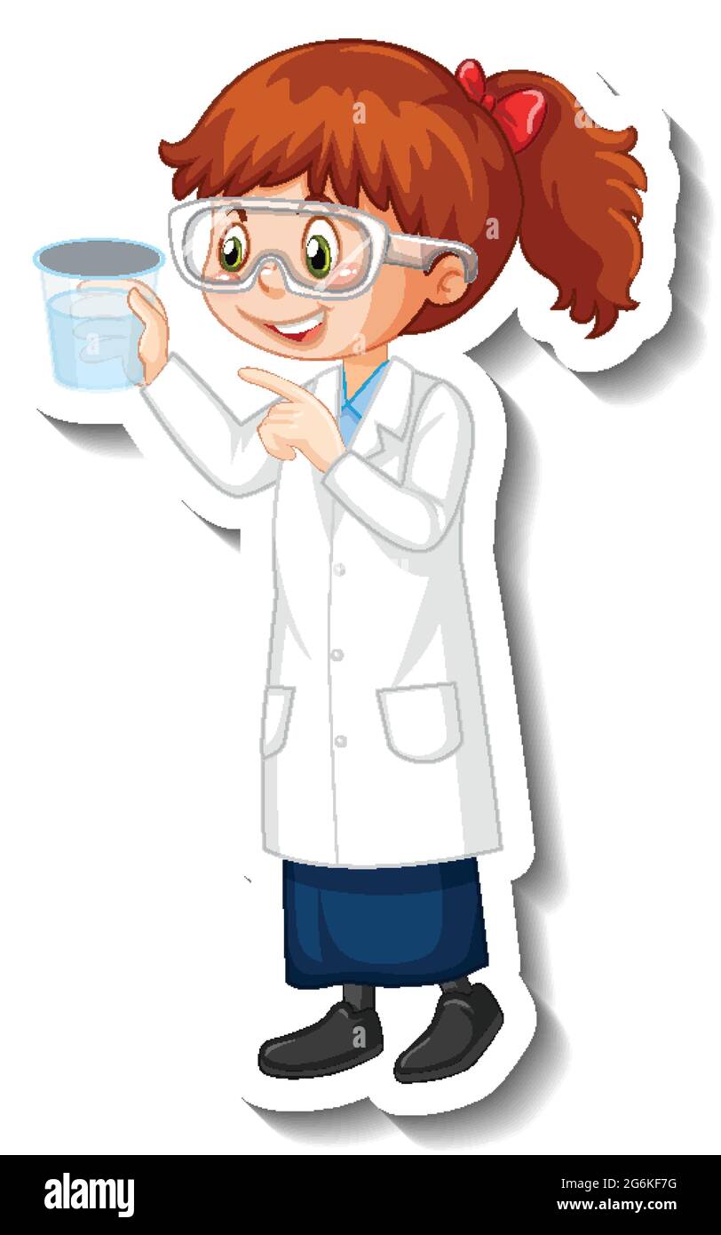 Scientist girl cartoon character with science experiment object ...