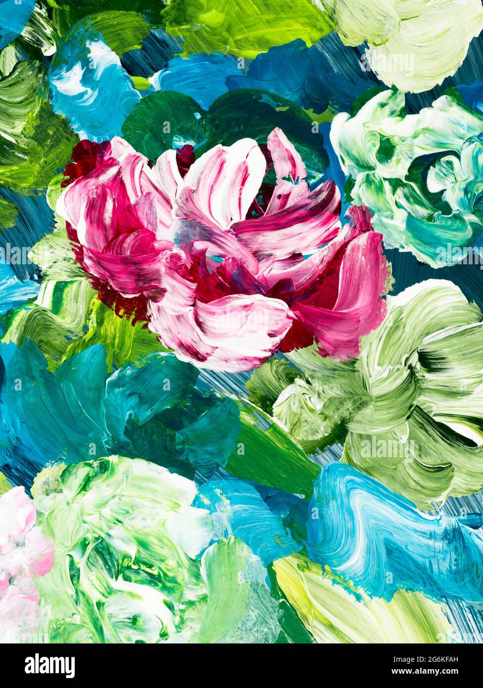 Pink flowers, abstract painting, original hand drawn, impressionism ...