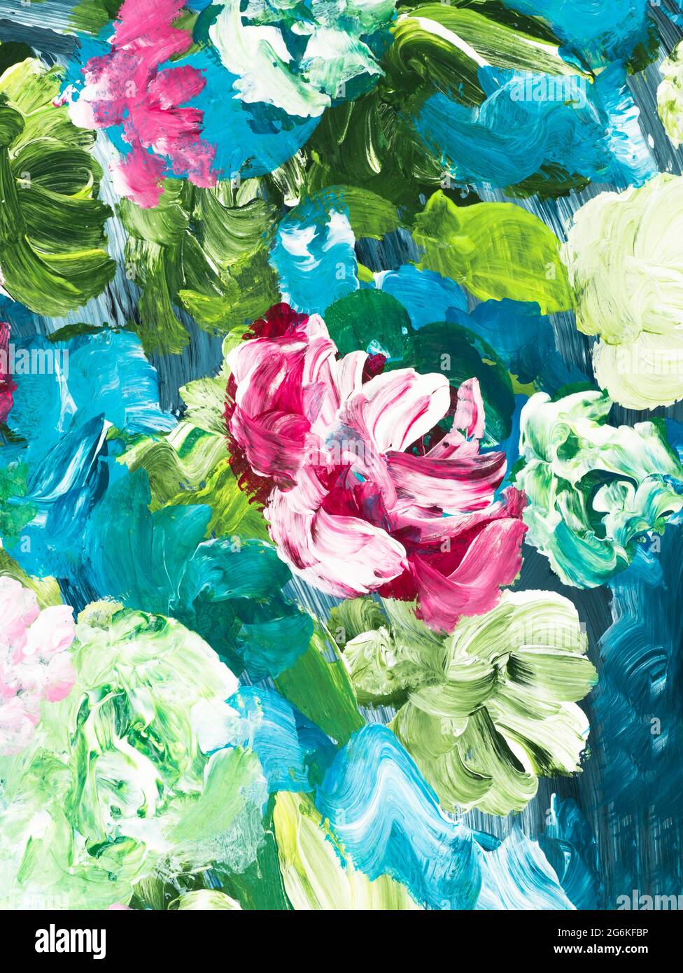 Pink flowers, abstract painting, original hand drawn, impressionism ...