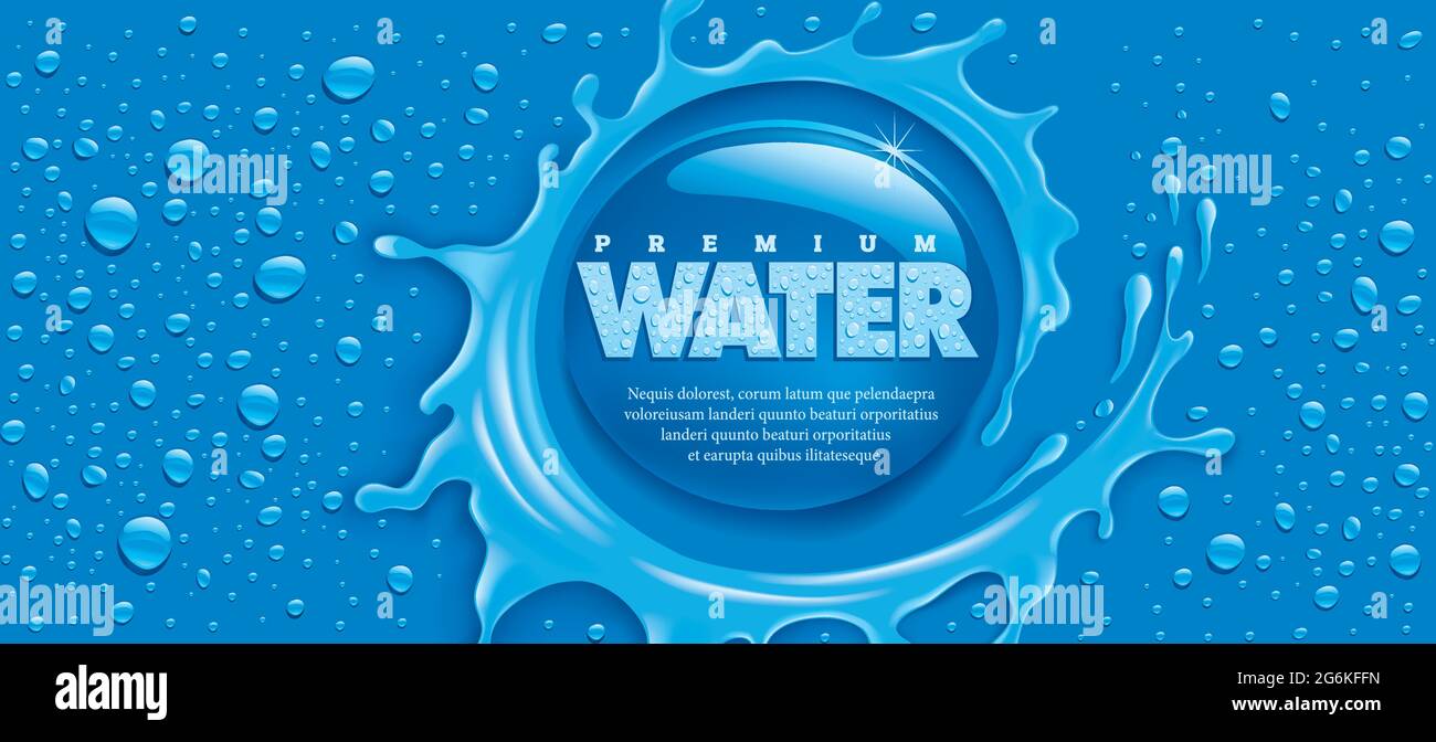 blue water splash with many drops and place for text Stock Vector Image ...