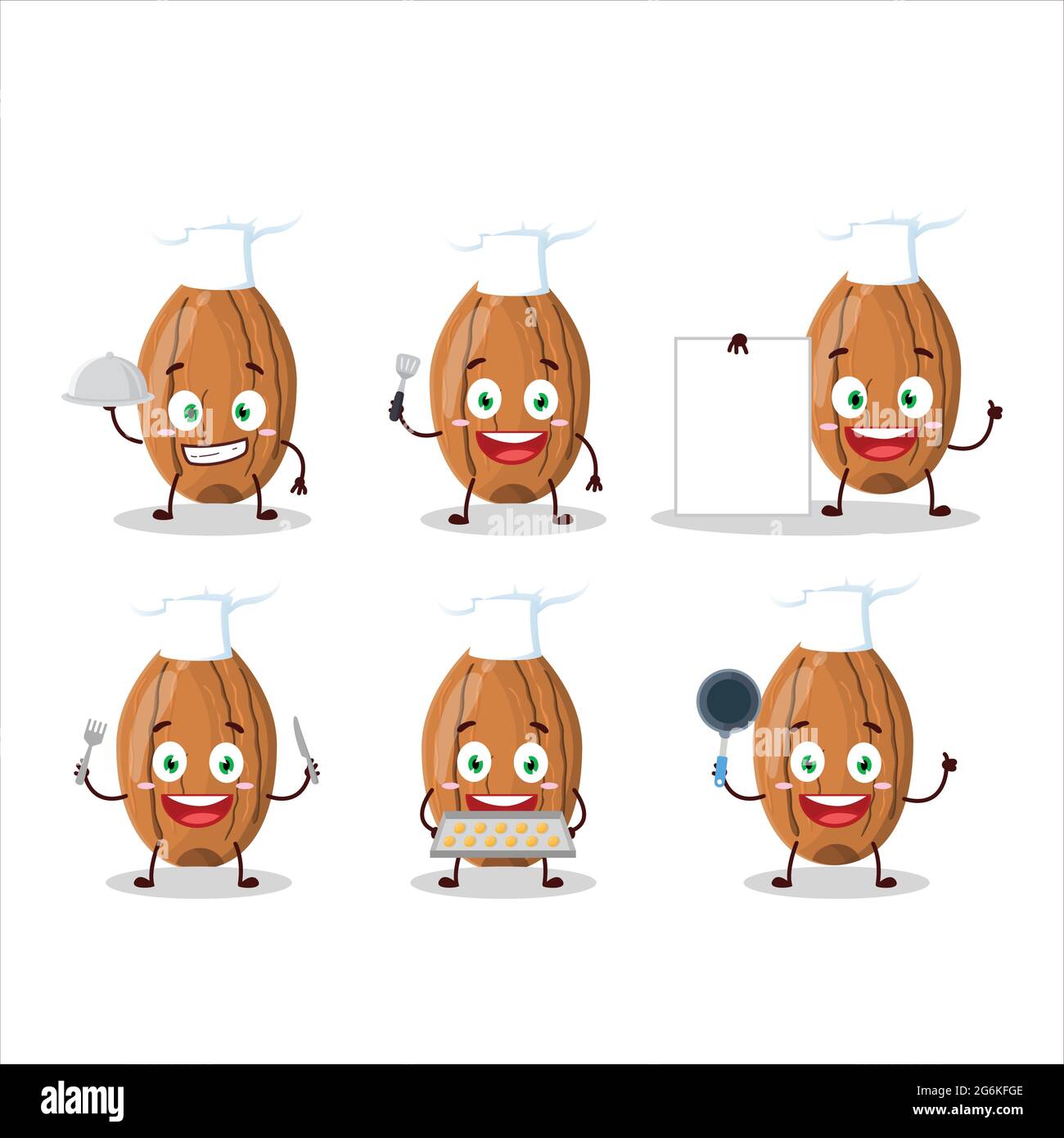 Cartoon character of almond with various chef emoticons. Vector ...