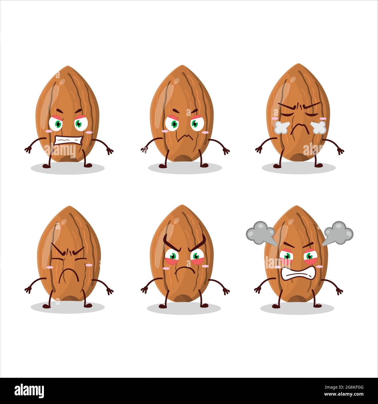 Almond cartoon character with various angry expressions. Vector ...