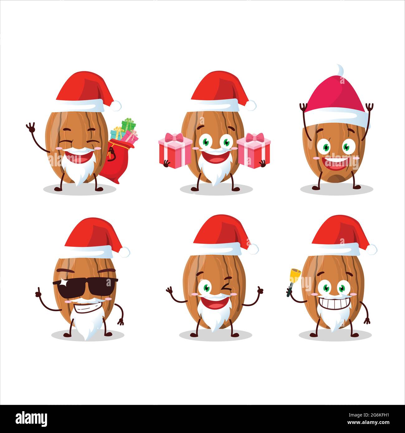 Santa Claus emoticons with almond cartoon character. Vector ...