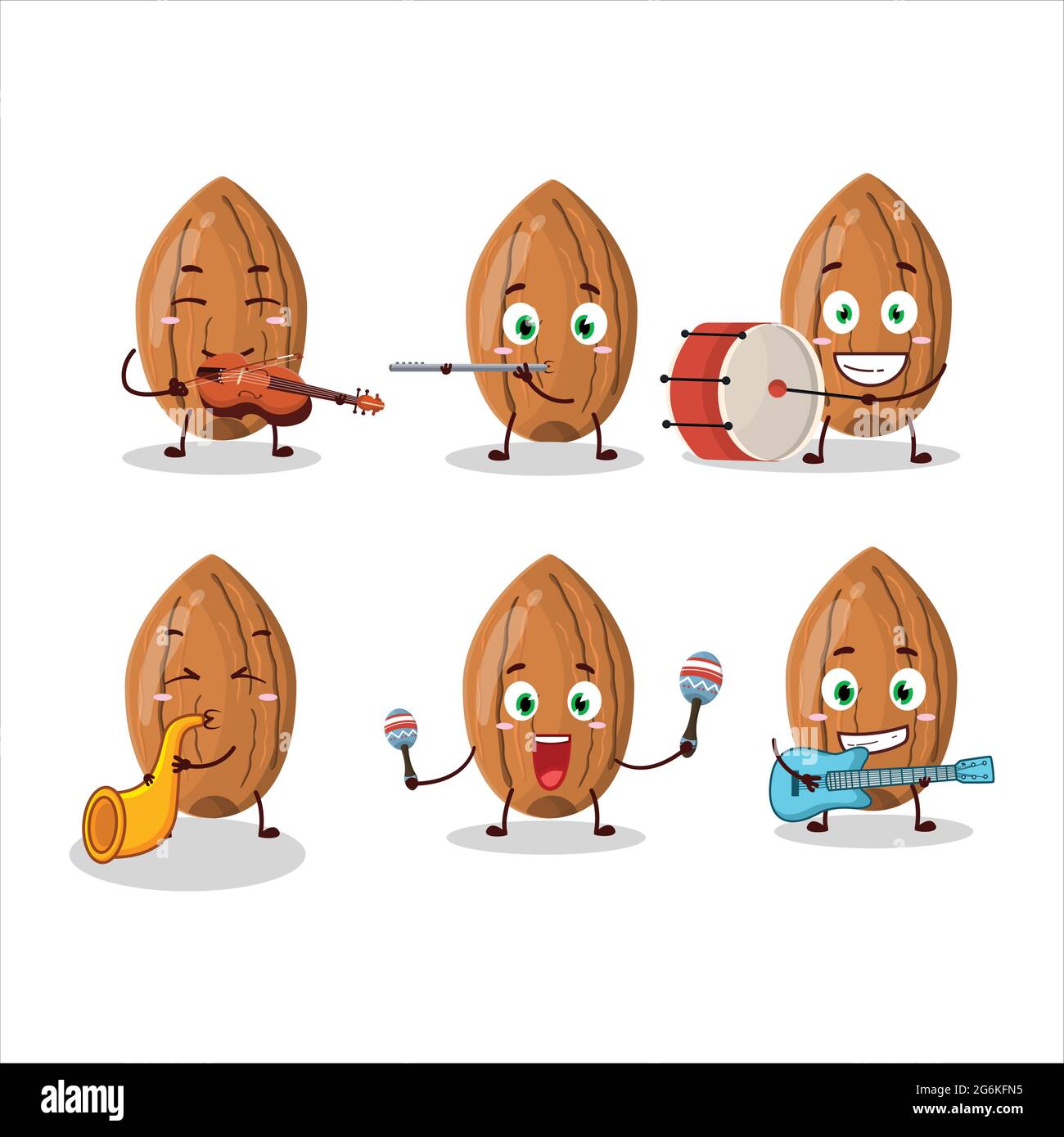 Cartoon character of almond playing some musical instruments. Vector ...