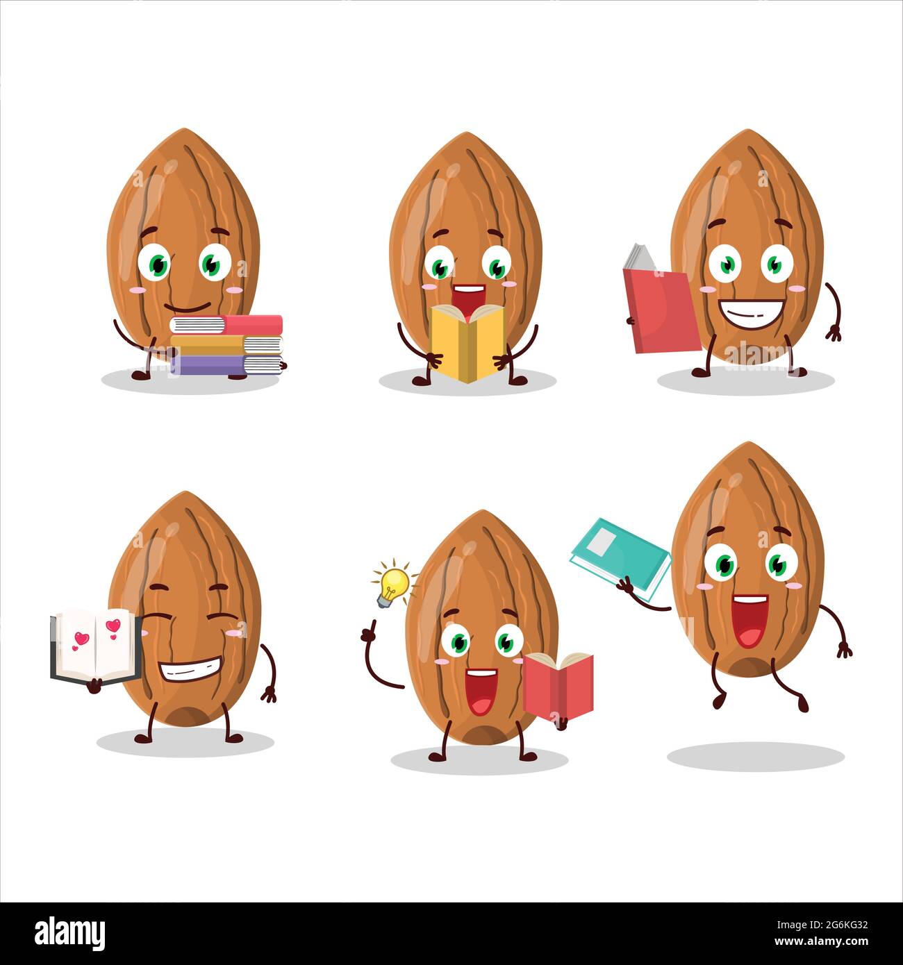 A picture of almond cartoon character concept reading an amusing book ...