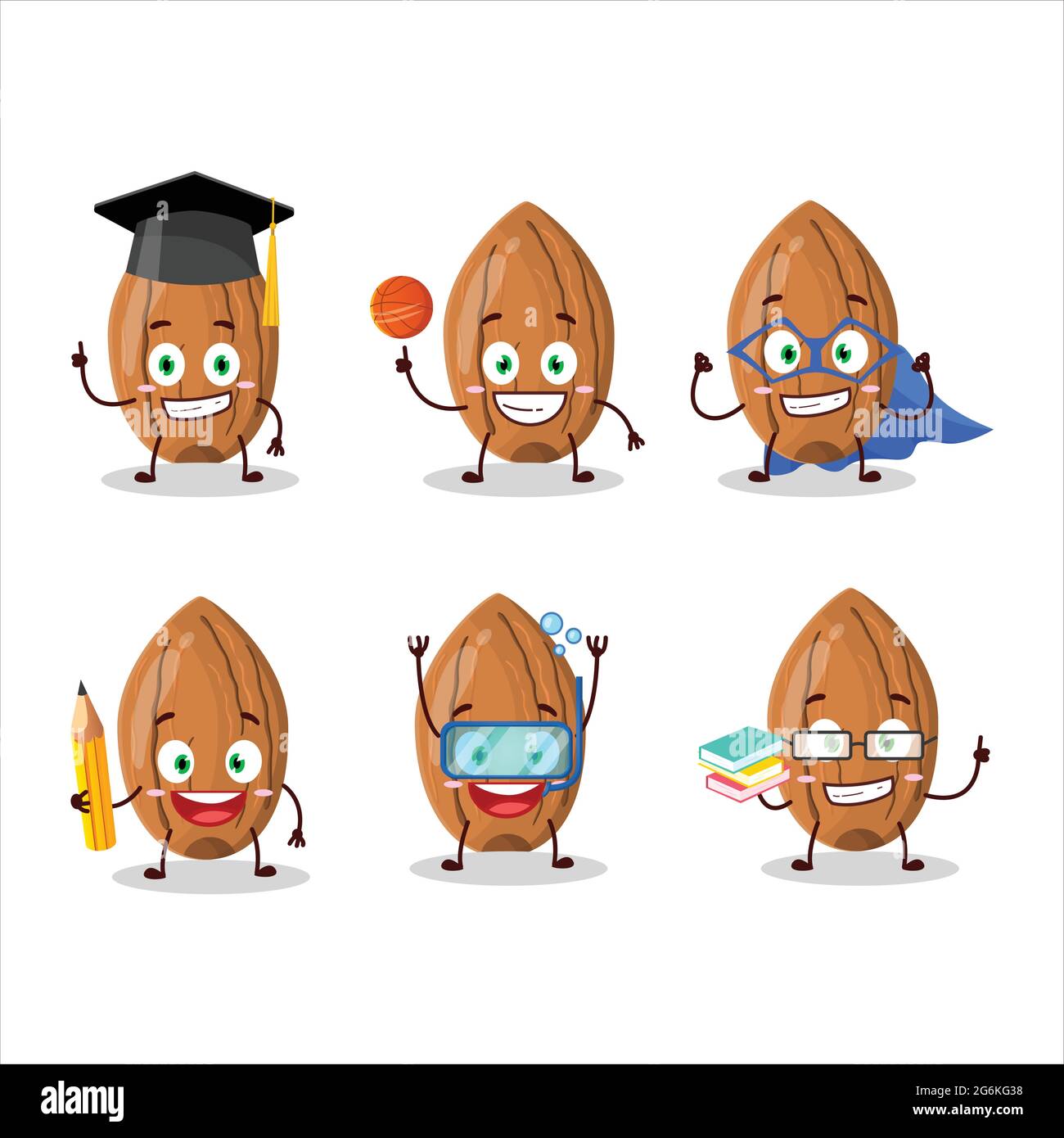 School student of almond cartoon character with various expressions ...