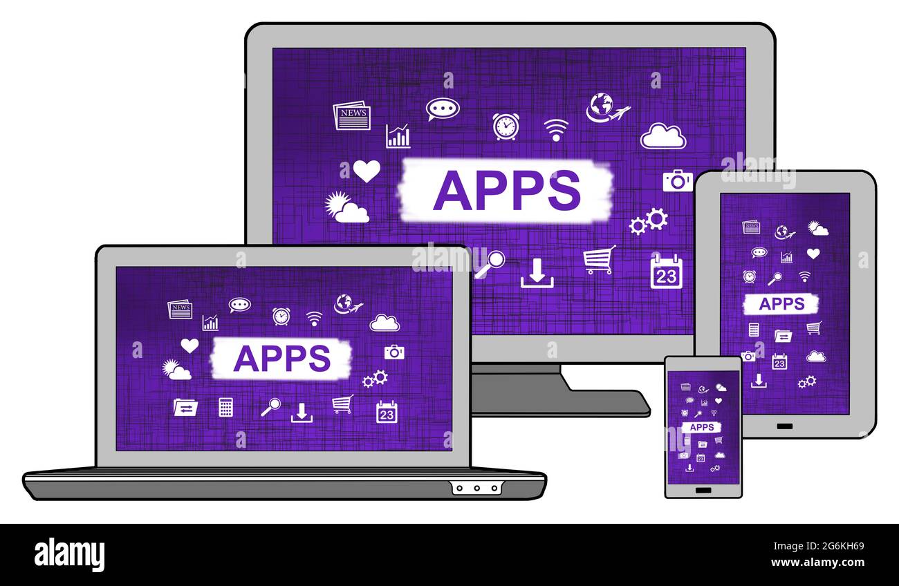 Apps concept shown on different information technology devices Stock ...