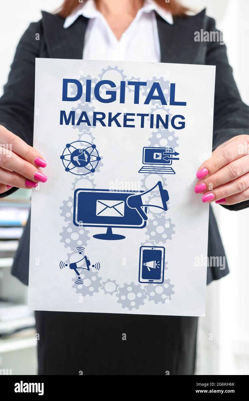 Paper with digital marketing concept held by a businesswoman Stock ...