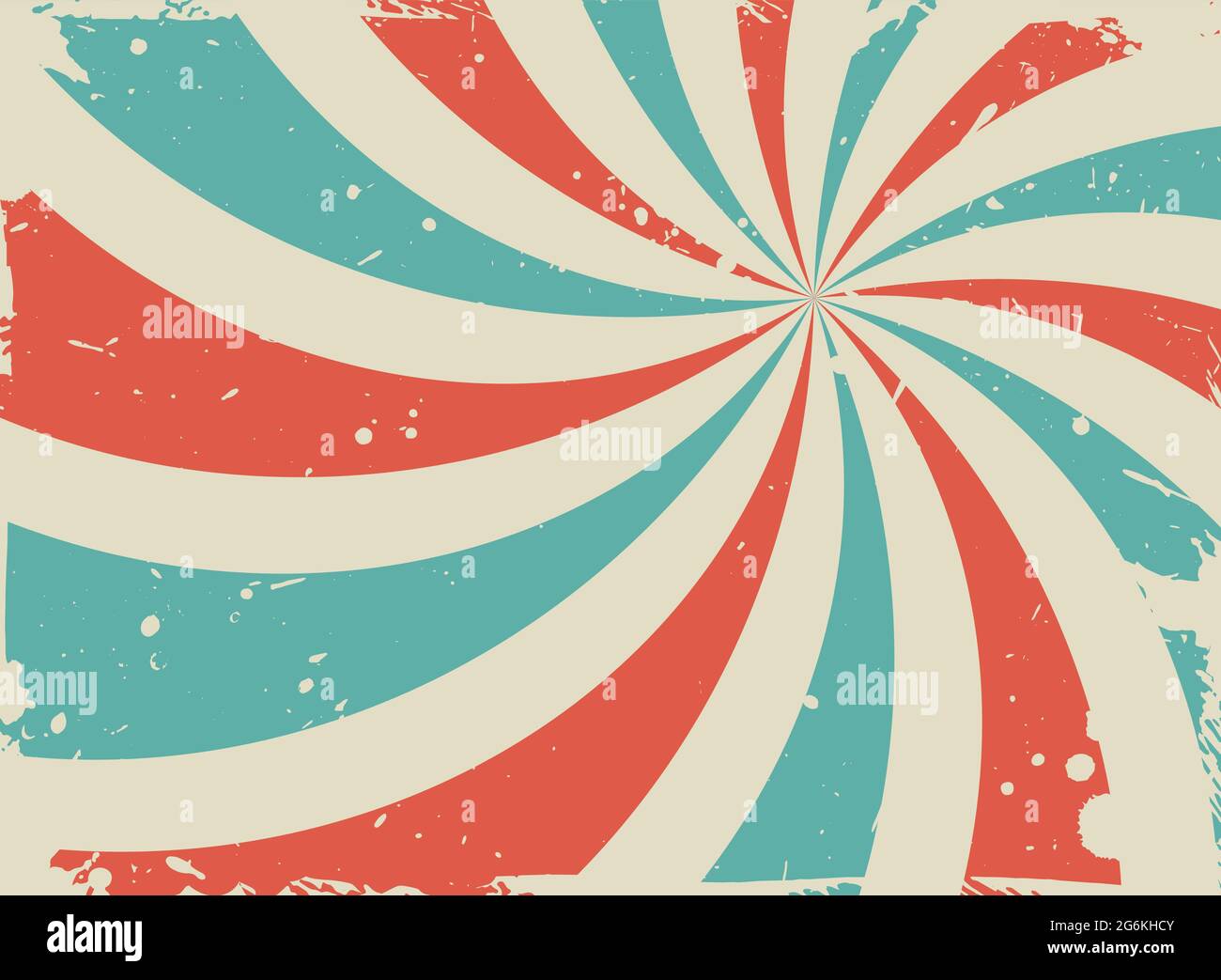 Sunlight retro spiral grunge background. Blue, red and beige color burst wallpaper. Vector ...