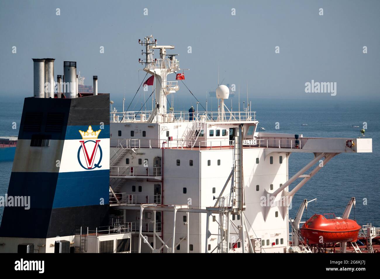 Bridge deck and aft accommodation VLCC at anchor Gibraltar Stock Photo ...
