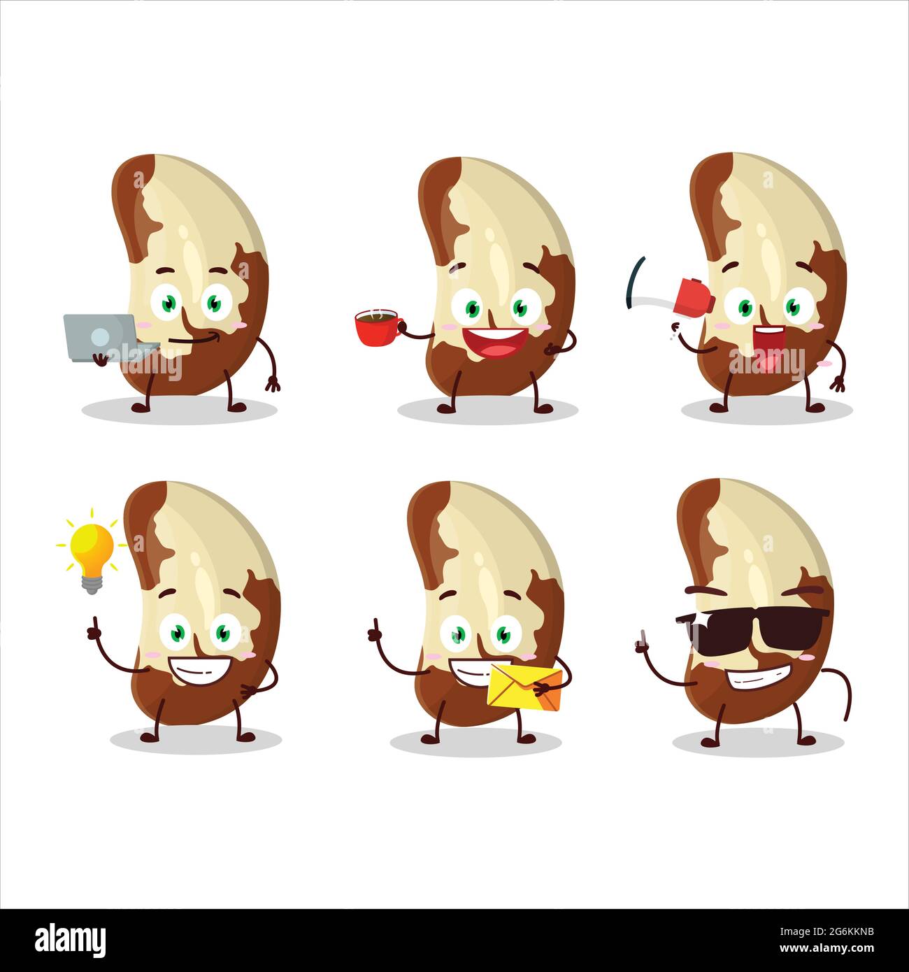 Brazil nuts cartoon character with various types of business emoticons ...