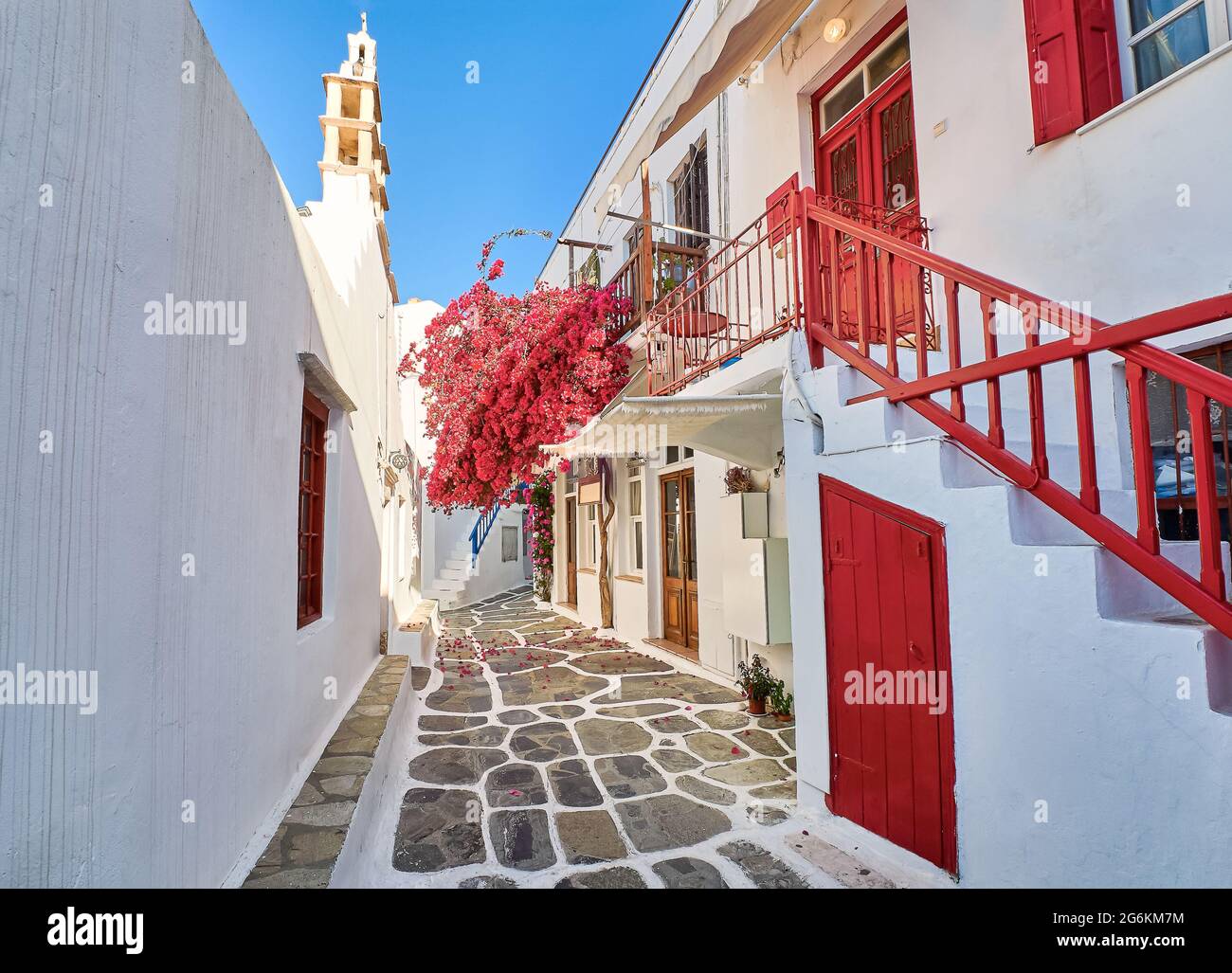 Romantic traditional alleyways of Greek island towns. Whitewashed walls ...