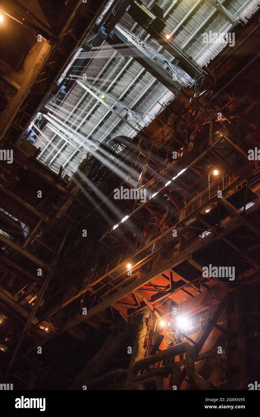 Aksu, Kazakhstan - May 29, 2012: Interior of electric power plant with ...