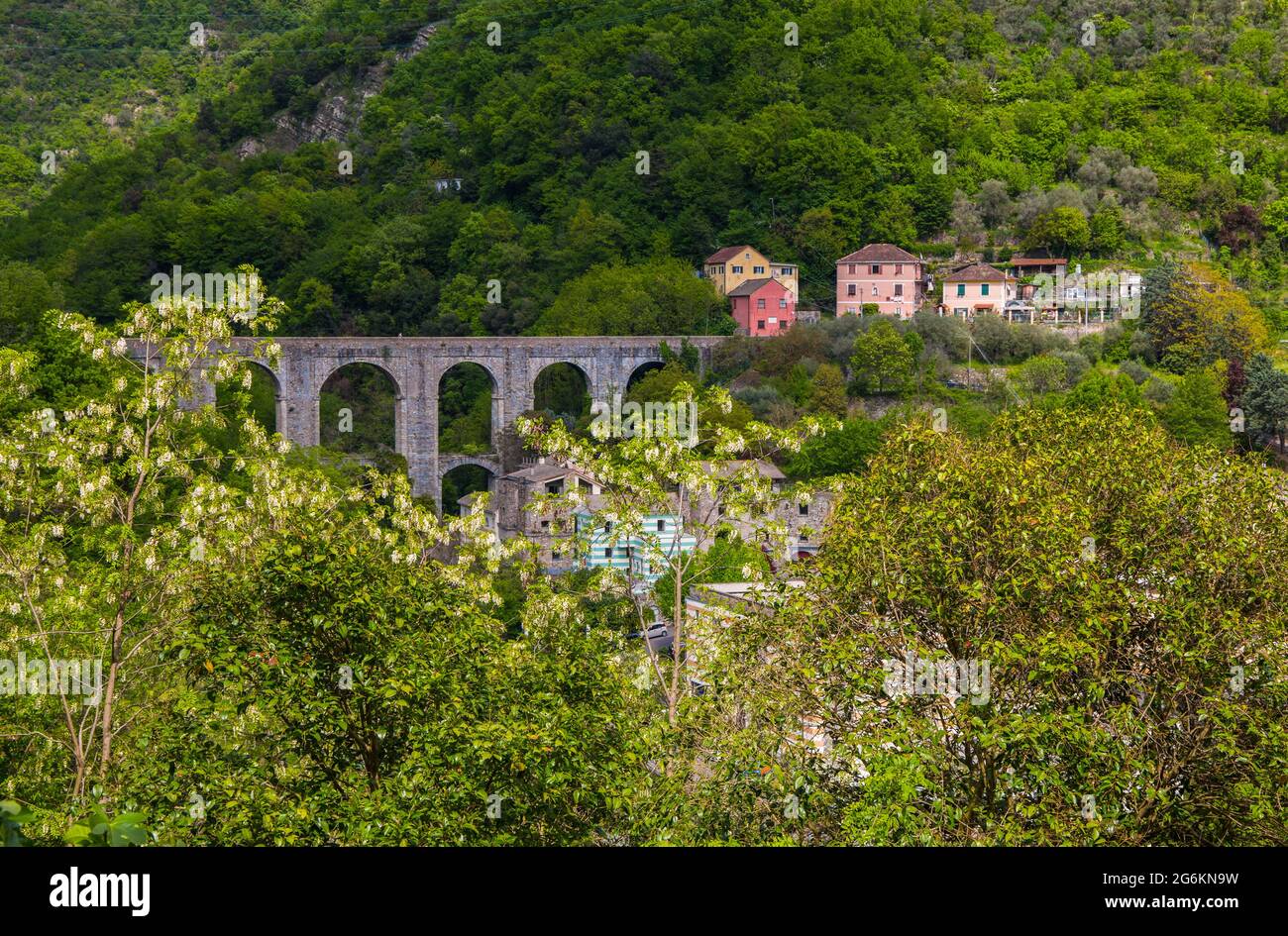 Ponte Canale (Canale bridge) on the historical aqueduct of Genoa, Italy ...