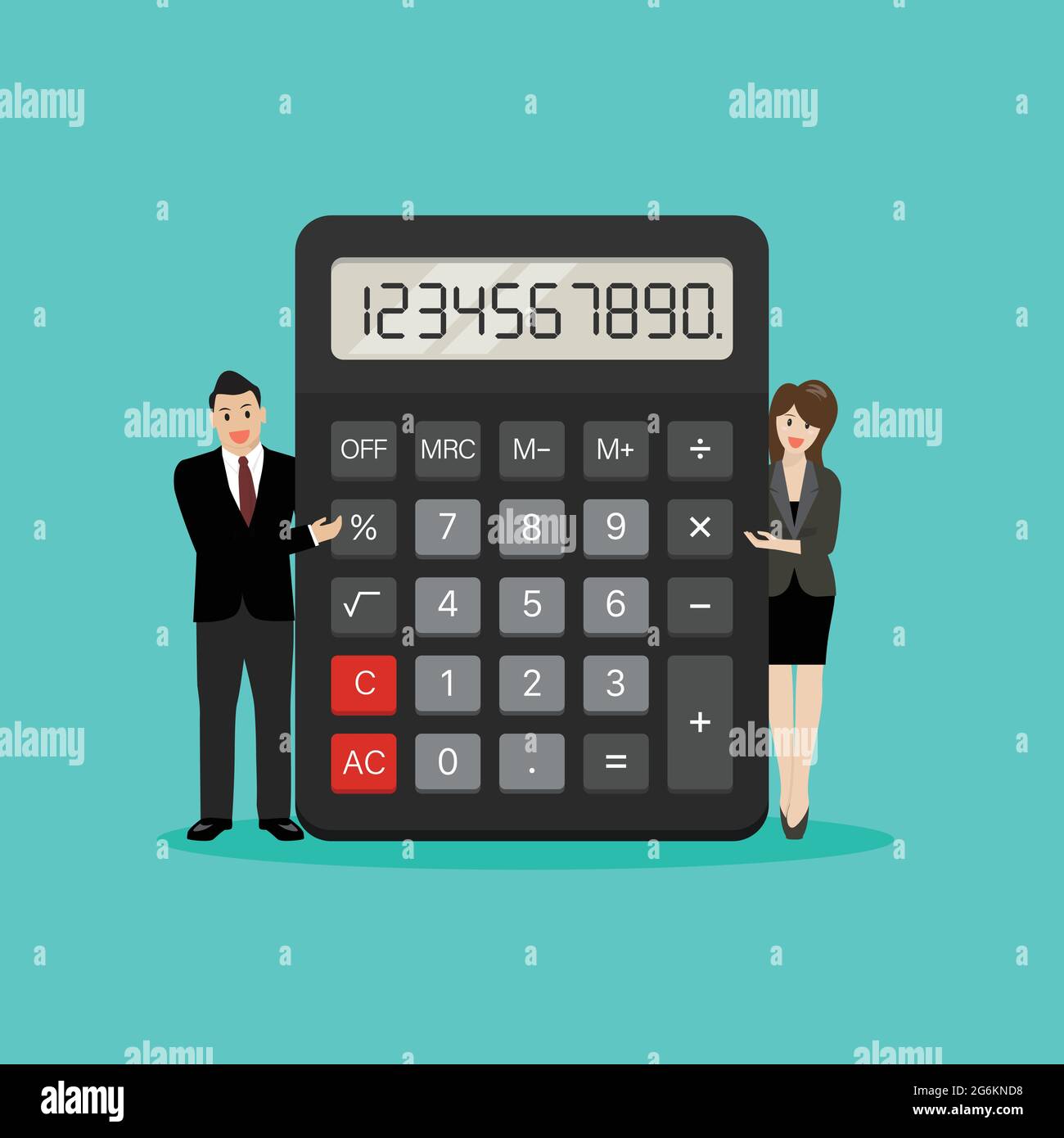 Tiny business people with calculator. Accounting, financial analytics ...