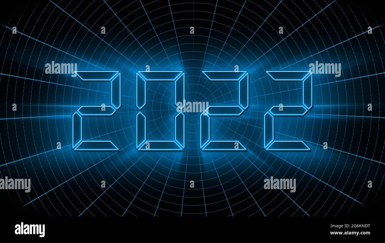 Year change 2022 - glowing blue year digits in digital font - abstract ...